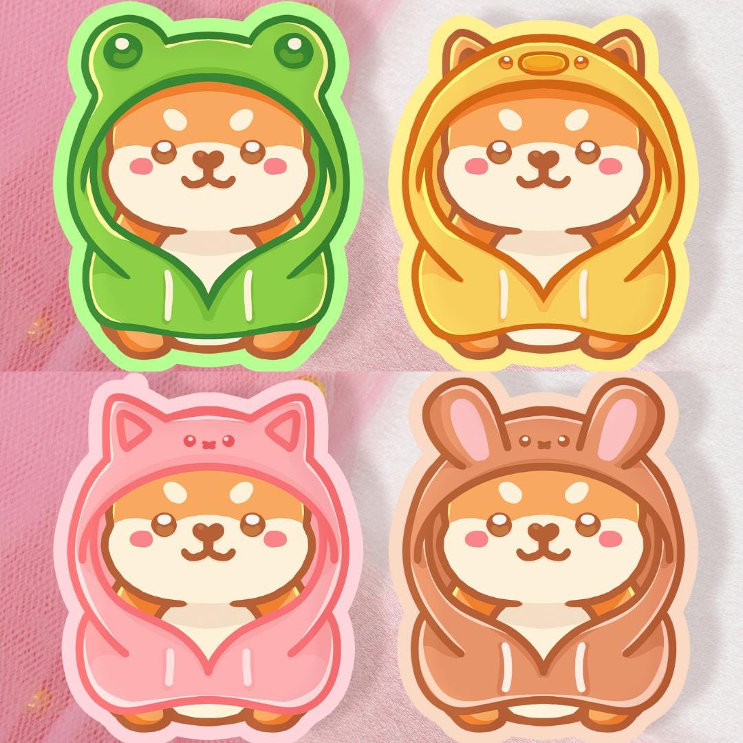 Cute Kawaii Sticker | Shiba Inu Dog With Hoodie| Akita | Puppy Sticker ...
