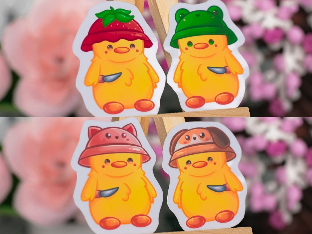 Cute Sticker Single or Set Yellow Duck Chicks Chicken With Knives Bird ...