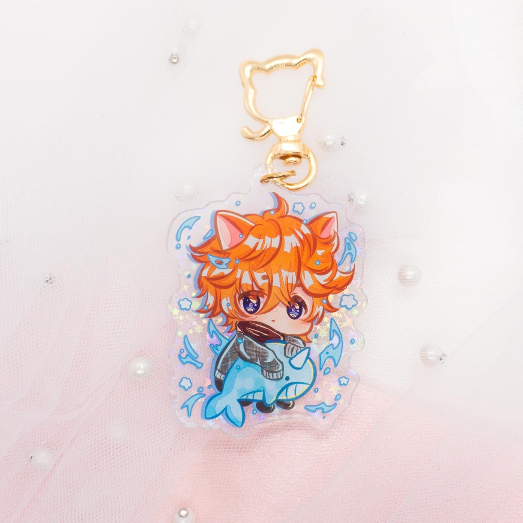 Kawaii Childe With Whale Plushie Keychain With Star Holo Effect Childe ...