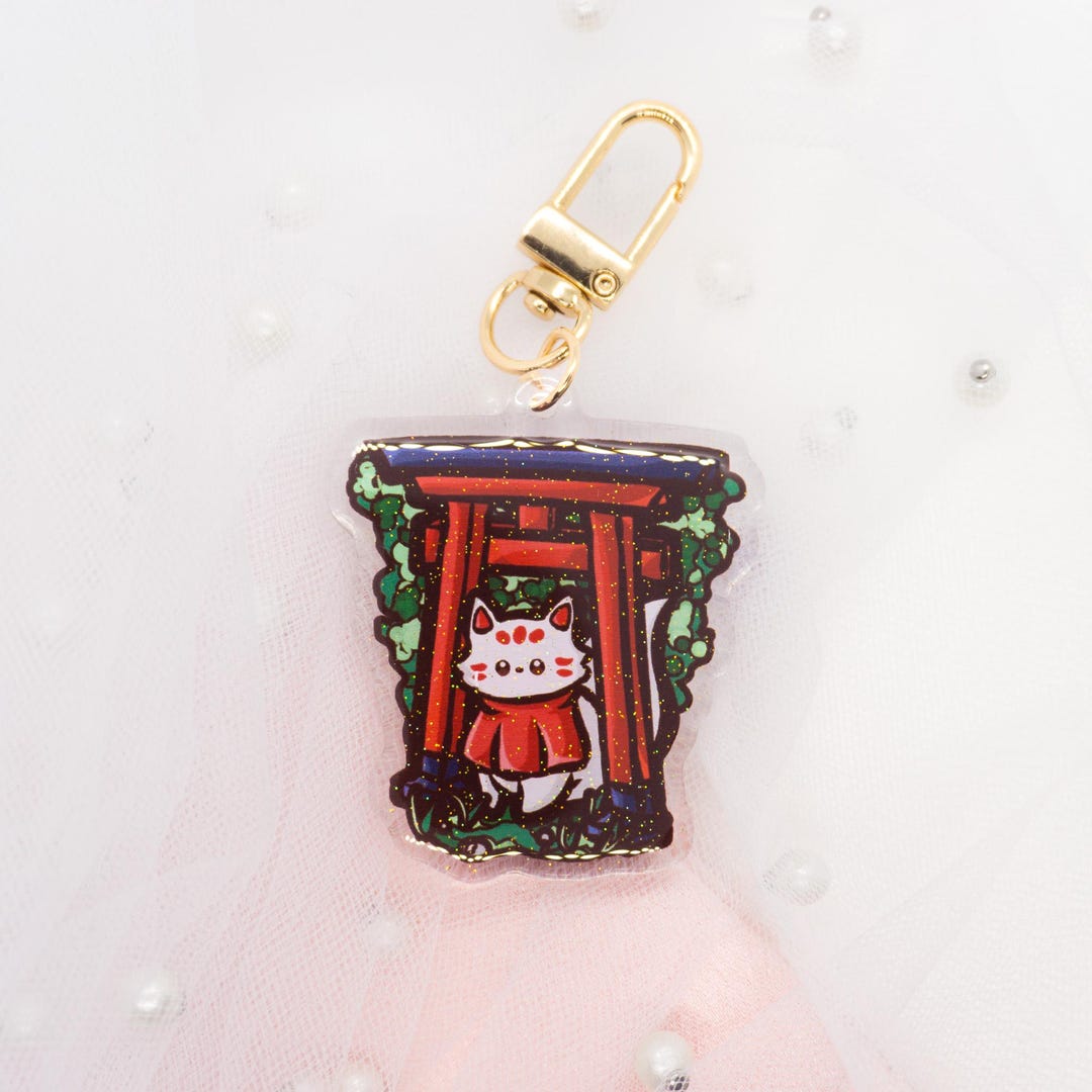 Kawaii Kitsune Shrine Glitter Keychain Japanese Myth Japan Fox Cute ...