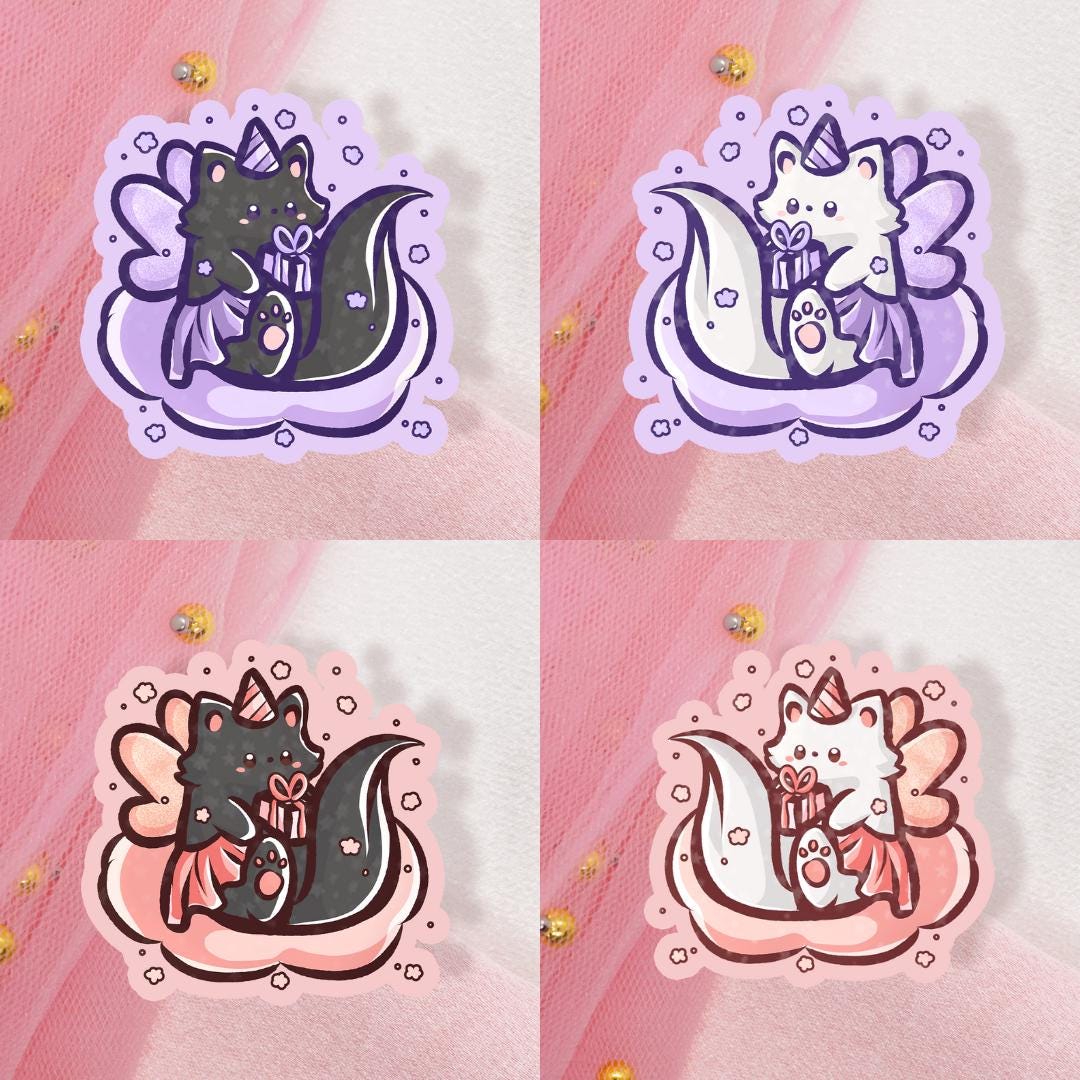 Cute Kawaii Glitter Holo Birthday Fairy Cats Stickers | Birthday Fairy ...