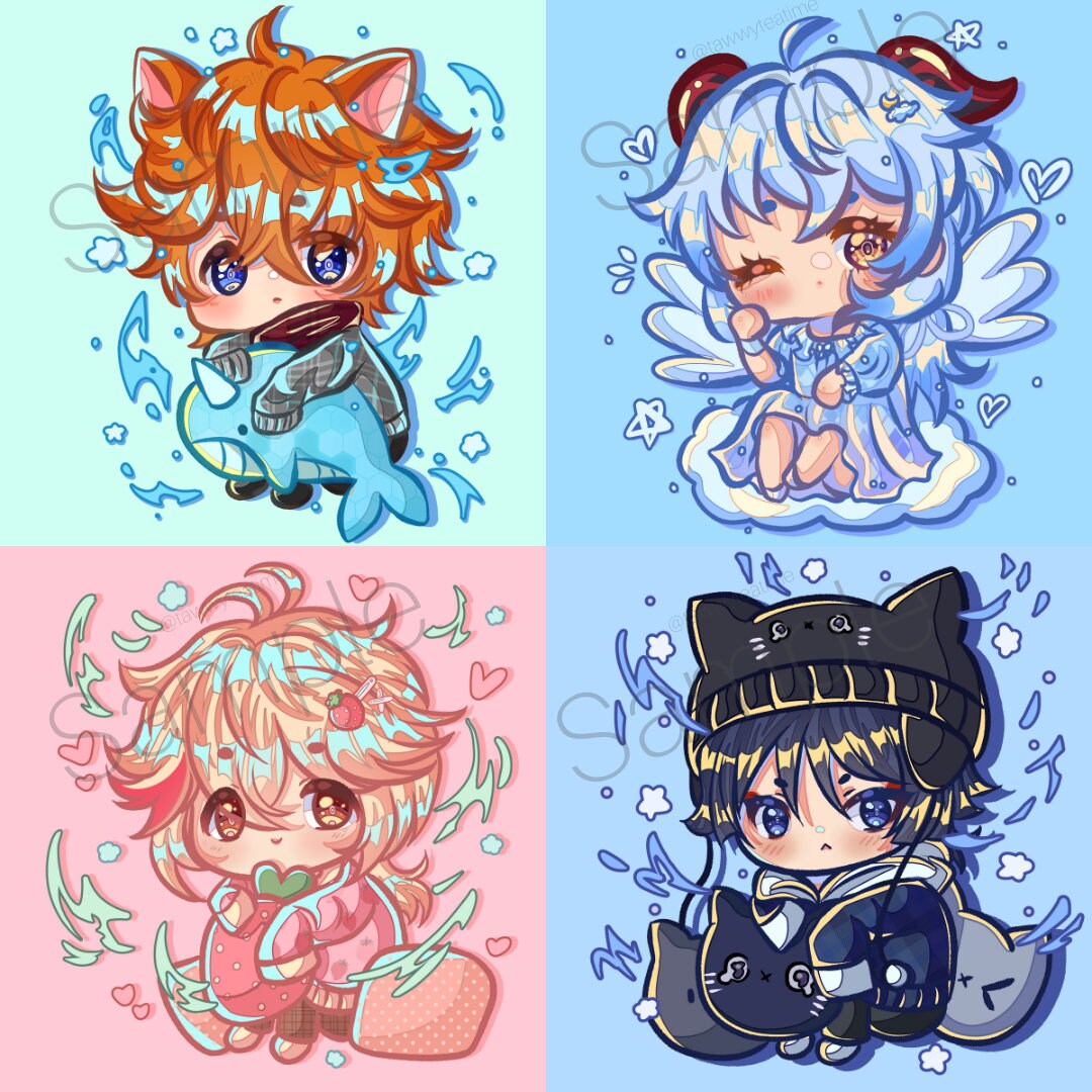 Kawaii Chibis Genshin Impact Cute Kawaii Harajuku Style Artprint ...