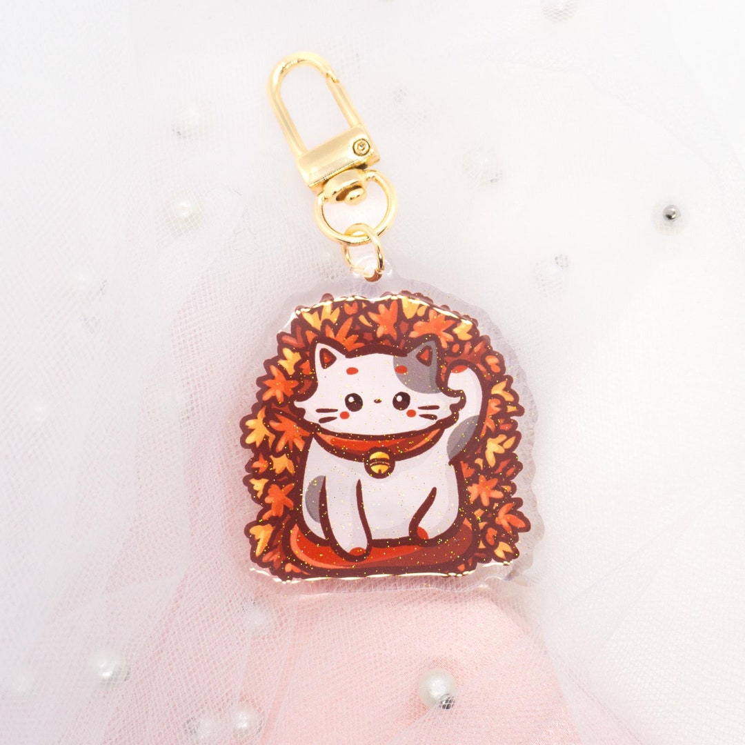 Kawaii Maneki-neko Glitter Keychain Japanese Myth Japan Neko Cats Cat ...