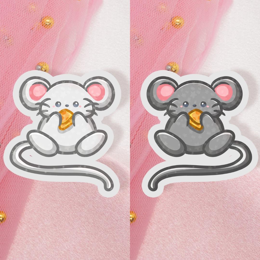 Cute Kawaii Glitter Mouse Sticker | Mouse With Cheese | Little Mouse ...