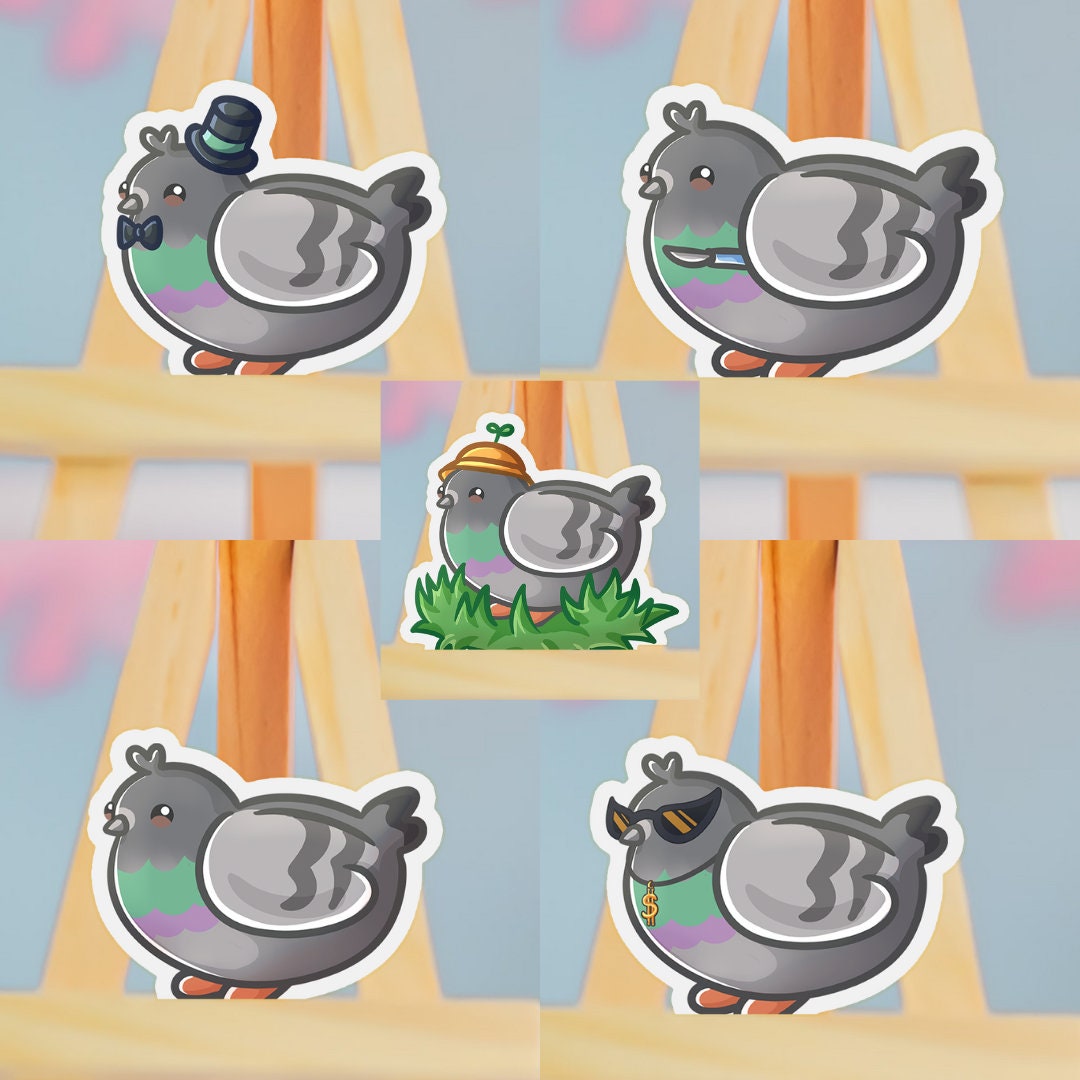 Cute Kawaii Doves Stickers Cool Dove With Top Hat / Knife / Sunglasses ...