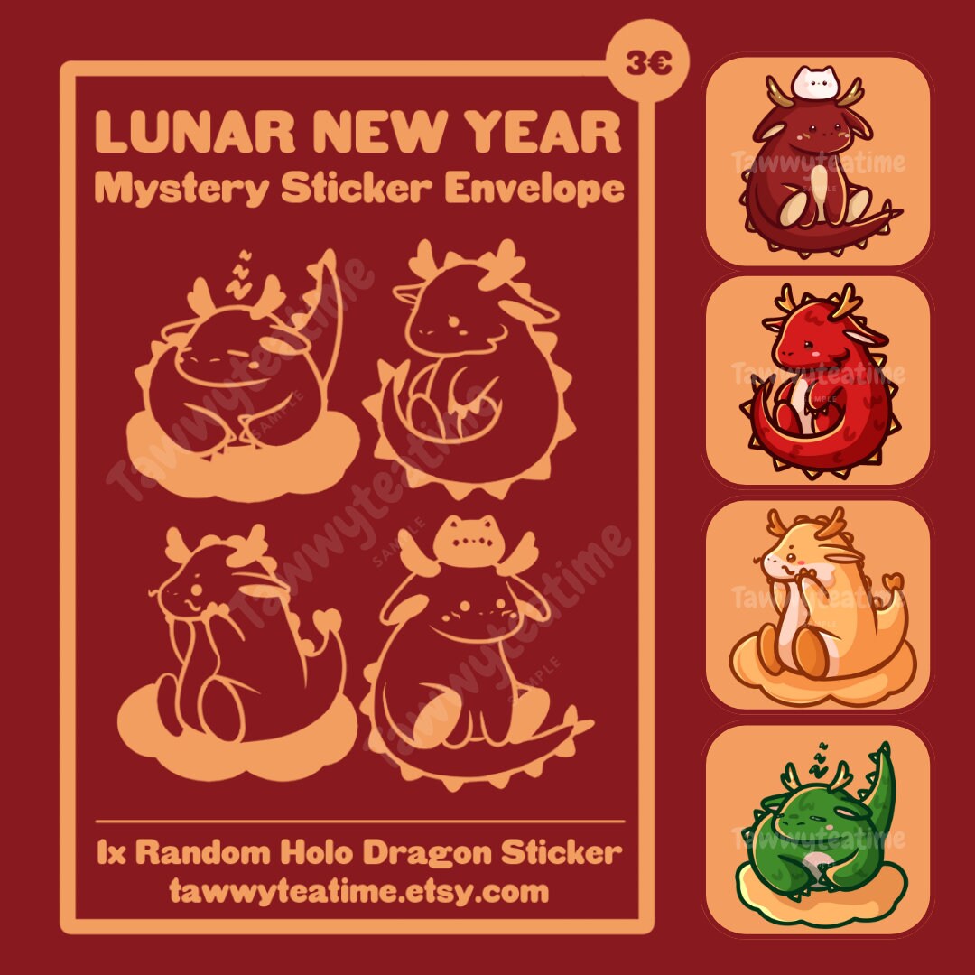 1 Cute Lunar New Year Dragon Holo Sticker With Red Envelope Chinese New ...