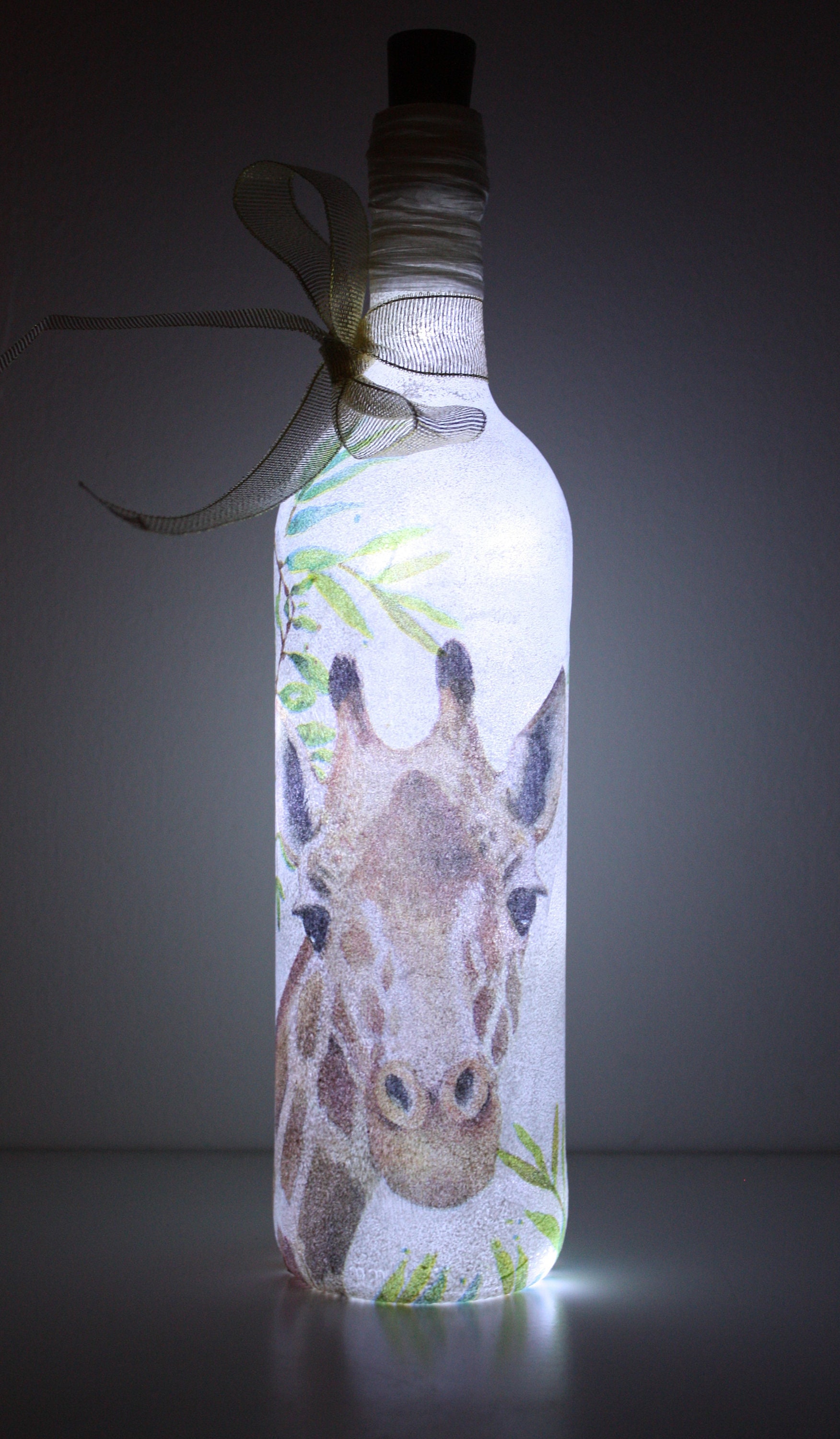 Giraffe Bottle Light, Decoupage Light up Bottle Lamp, Bottle Lamp, LED ...