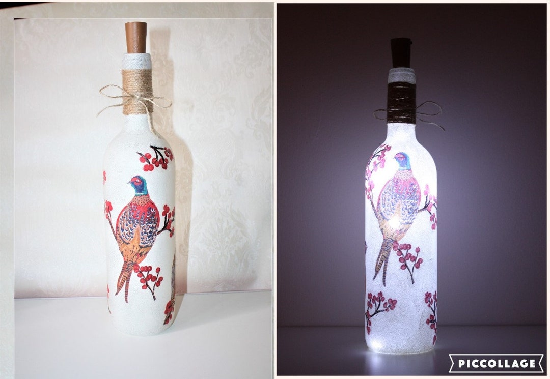 LED Wine Bottle Lamp, Pheasants Birds Bottle Lamp | Wine Bottle Light ...