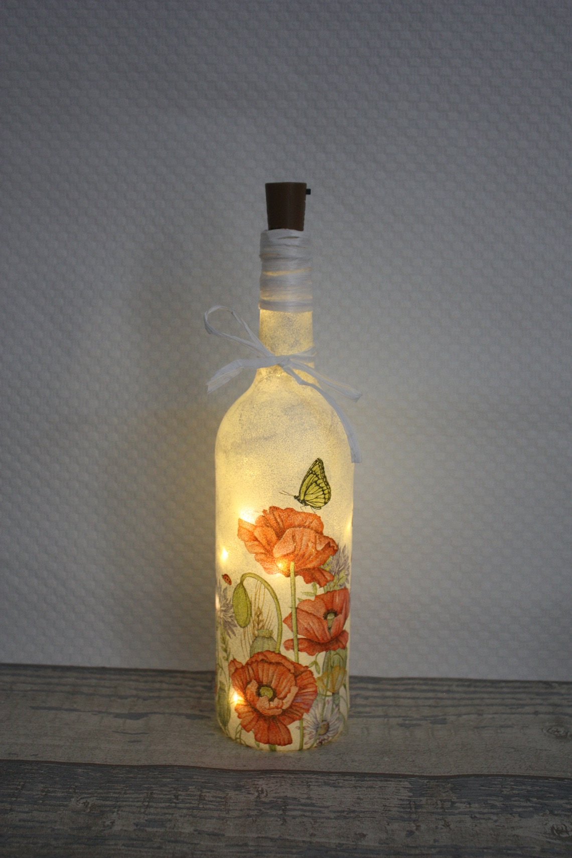 LED Light up Bottle Lamp Decoupage Poppies Bottle Light - Etsy