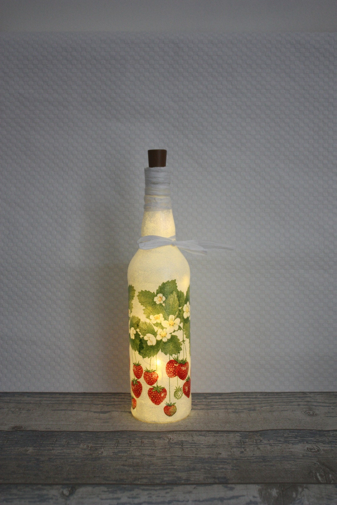 LED Strawberry Light up Bottle Lamp, Decoupage Bottle Light, Bottle ...
