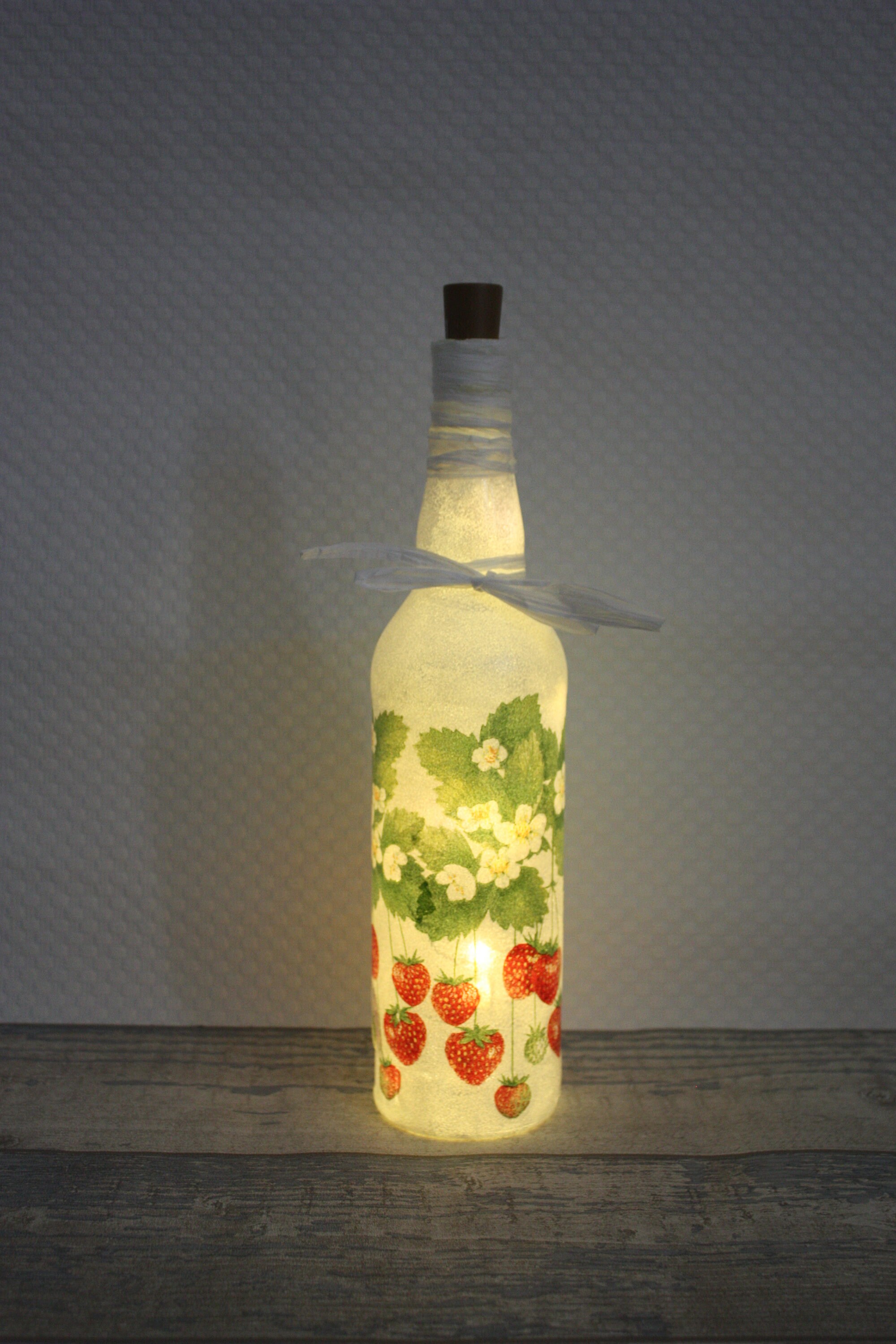 LED Strawberry Light up Bottle Lamp Decoupage Bottle Light - Etsy