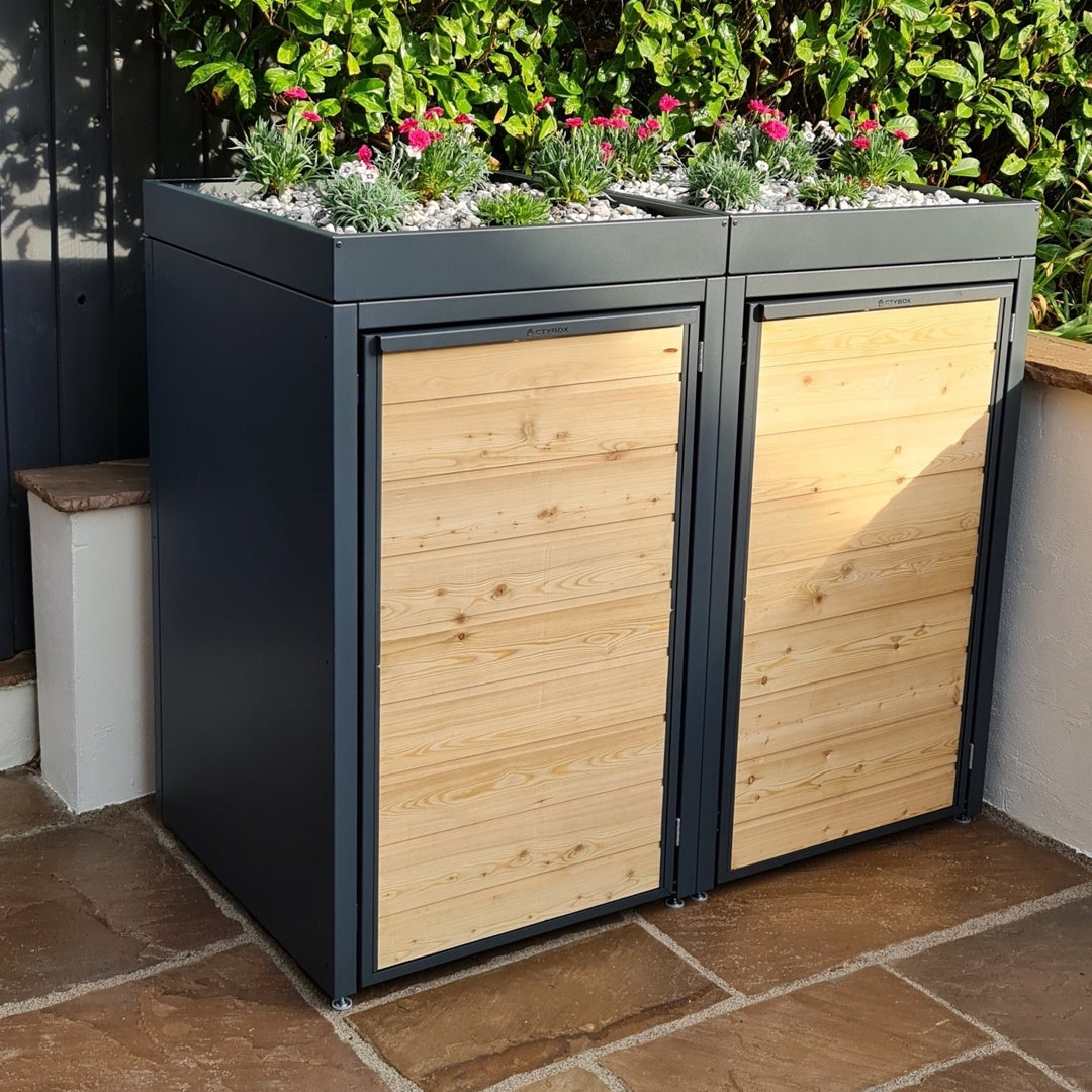 Wood Premium Wheelie Bin Store With Green Roof Planter 240L Eden - Etsy UK