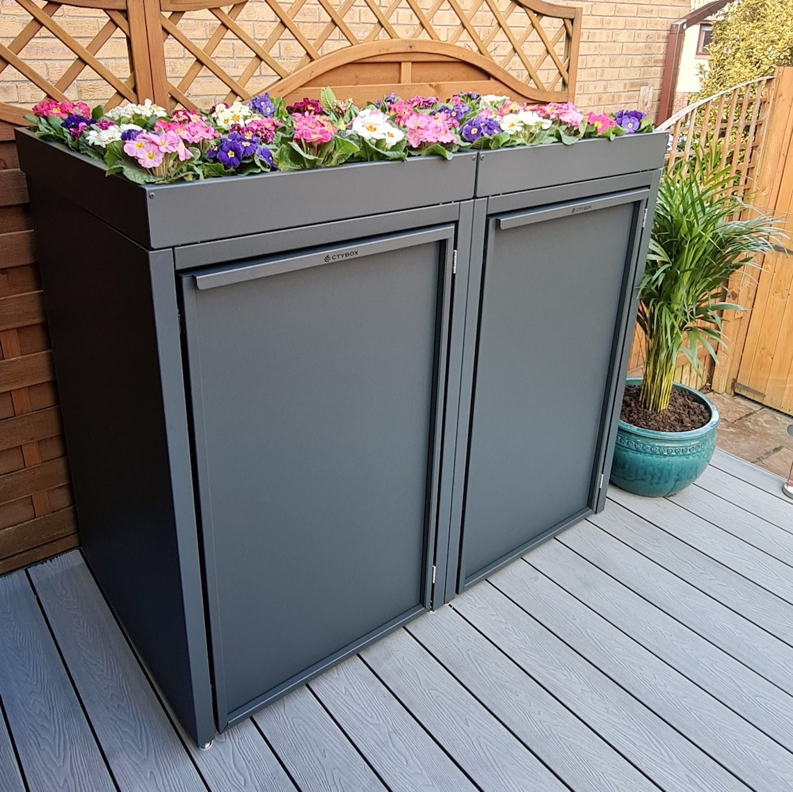 Premium Wheelie Bin Store With Green Roof Planter - 240L - Eden - Pure ...