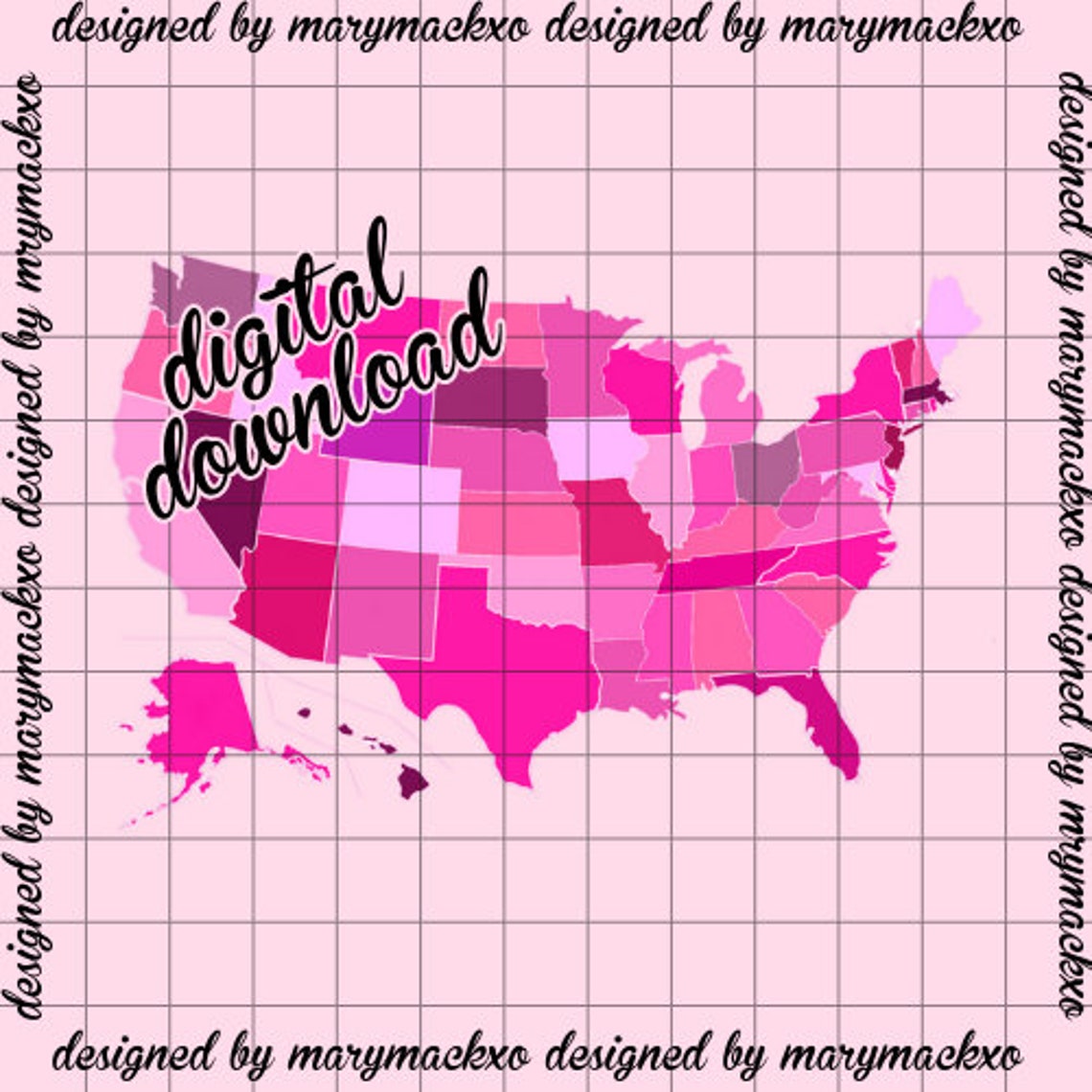 Pink USA Map, Png & Pdf File - Etsy