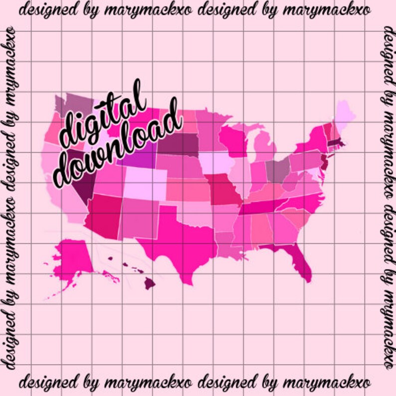 Pink USA Map, Png & Pdf File - Etsy