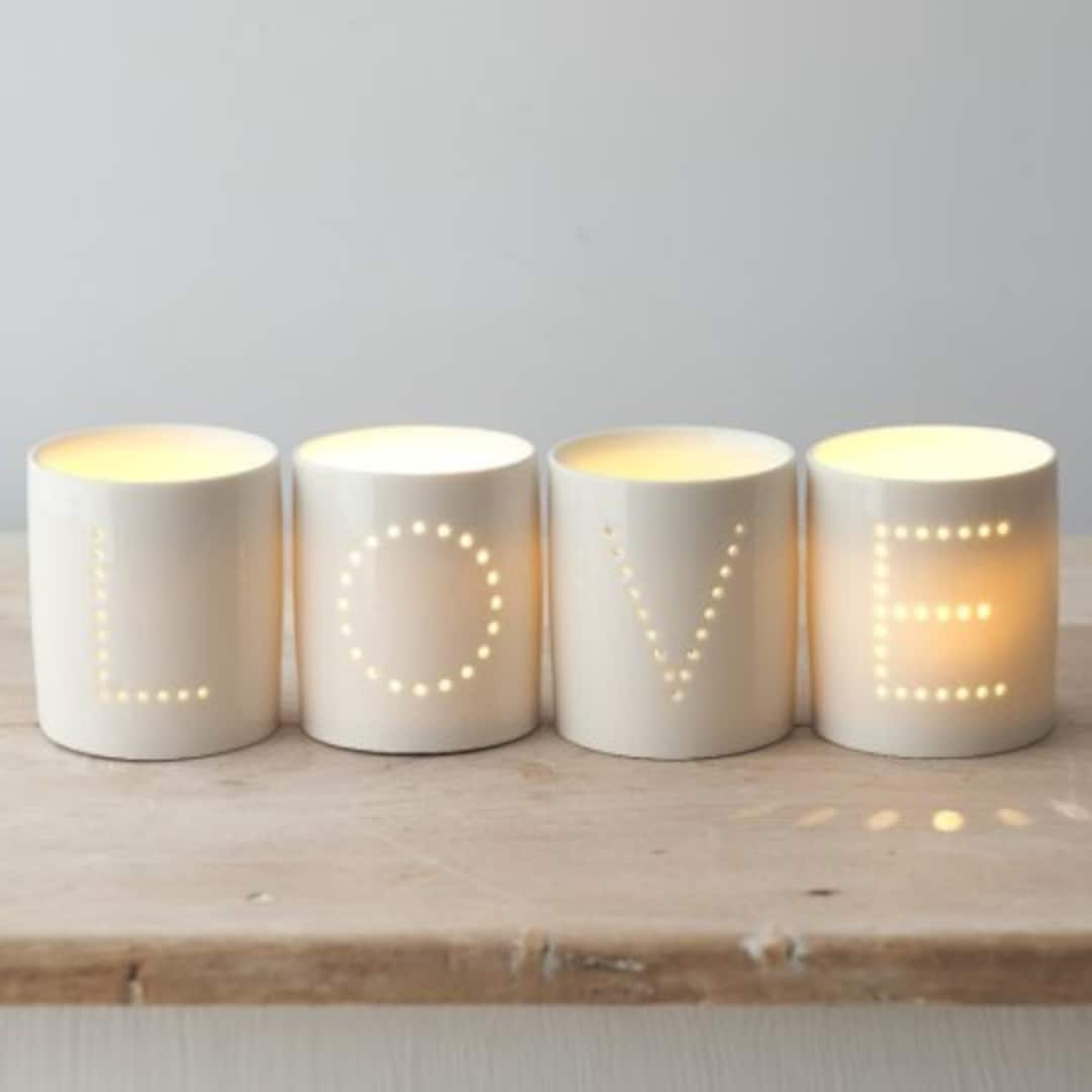 Ceramic LOVE Tea Light Holders Set of 4 LOVE Candle Holder - Etsy
