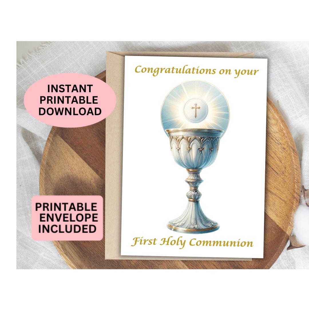 Printable First Holy Communion Card, Catholic Sacrament Card ...