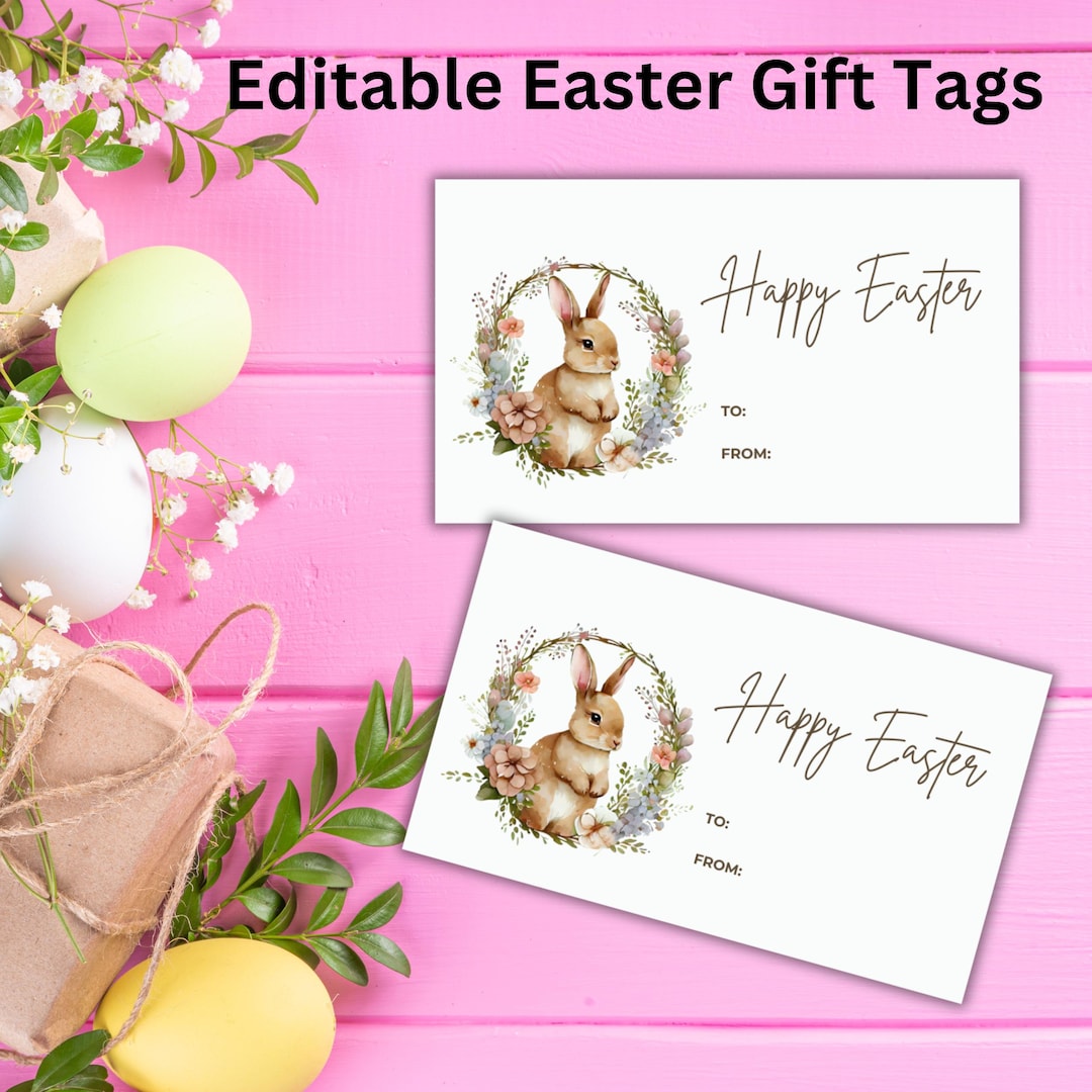 Printable Easter Gift Tags, Editable PDF Template, Shabby Chic Easter ...