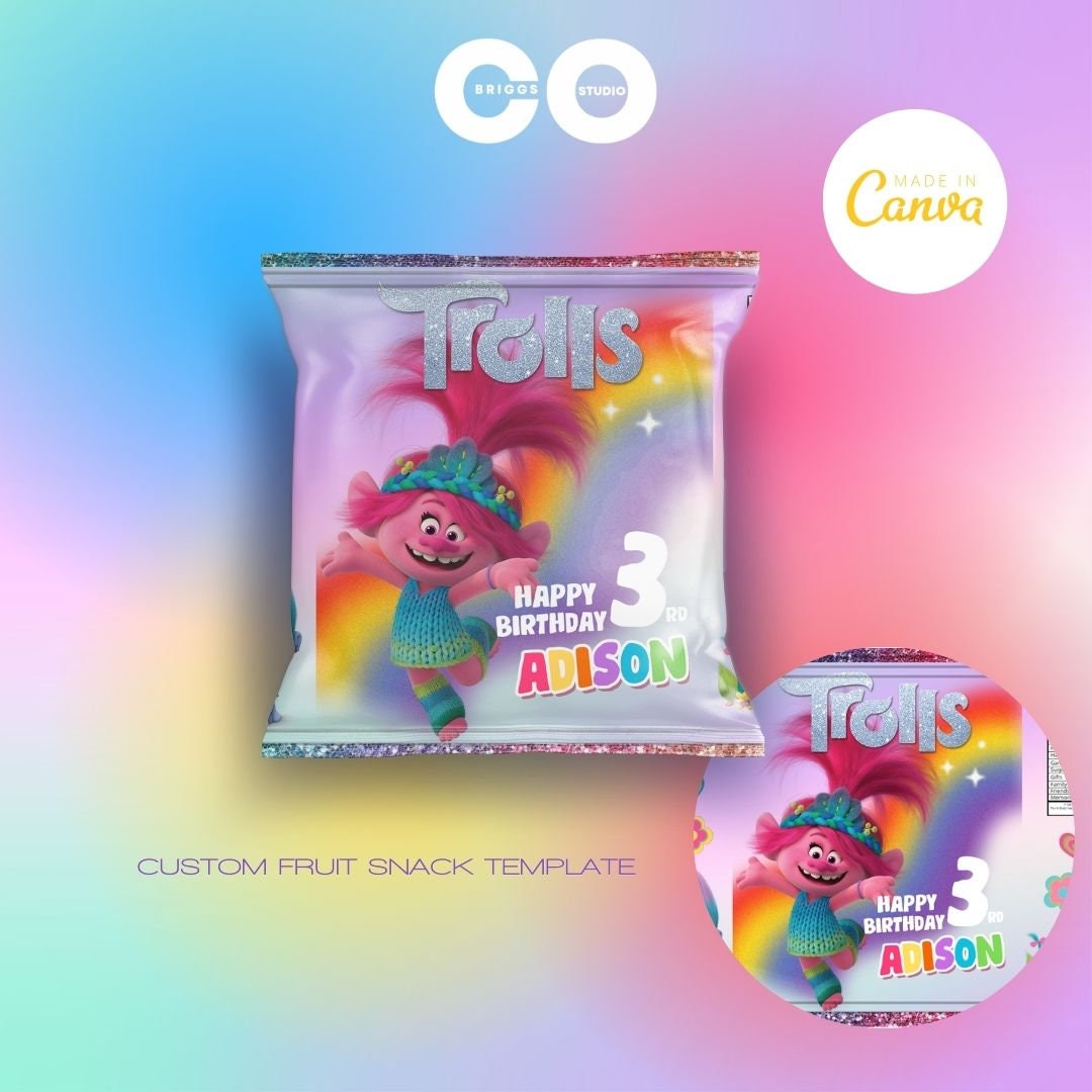 Trolls Party Favor Pack Template Custom Kid Party Favors Girls Birthday ...