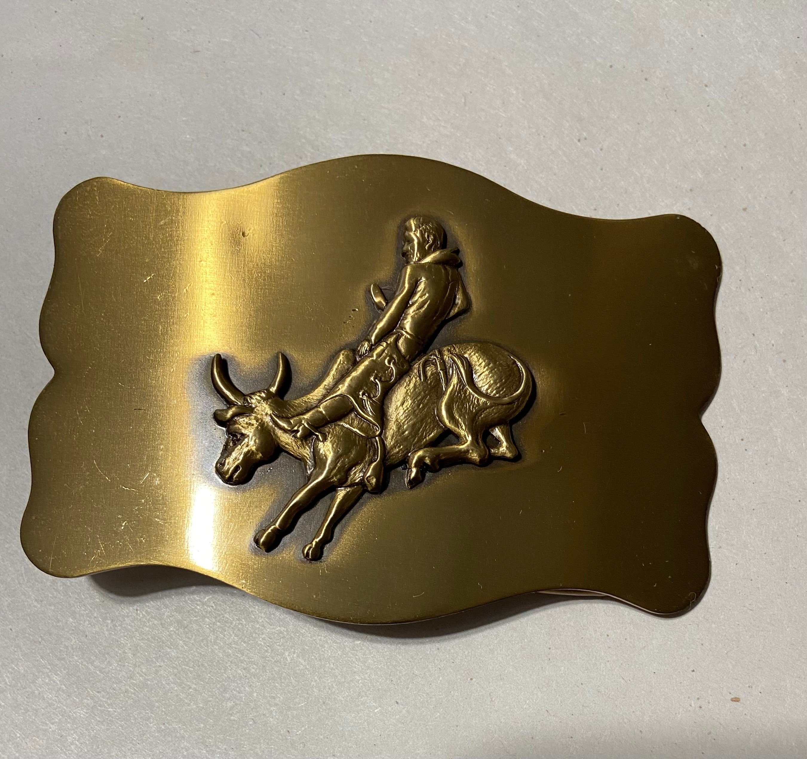 Large Belt Buckle Solid Brass With a Cowboy Rodeo Design - Etsy