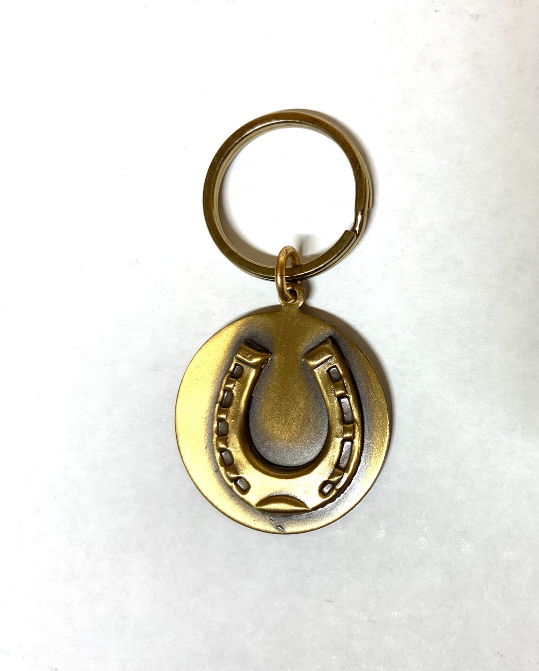 Brass Keyring, Key Fob, Horse Shoe Design Key Holder- Medium Round ...