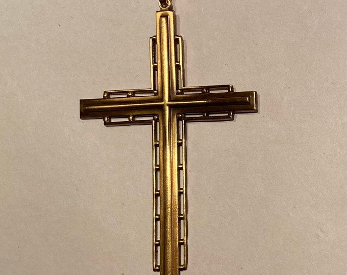 Large Cross Necklace, Antique Brass Finish Cross Pendant, 3" Long Cross ...