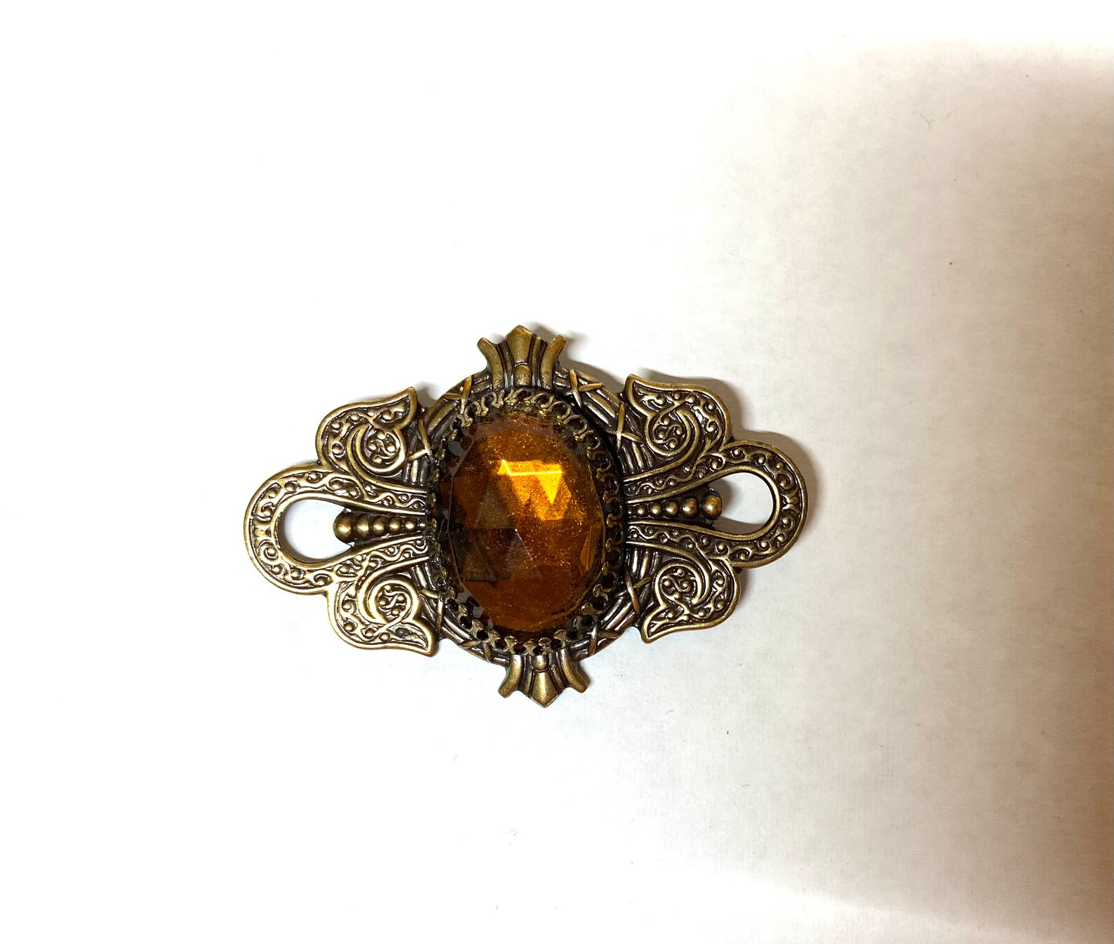 Antique Look Brass Pin/brooch - Oval Brass Pin With a Golden Brown ...