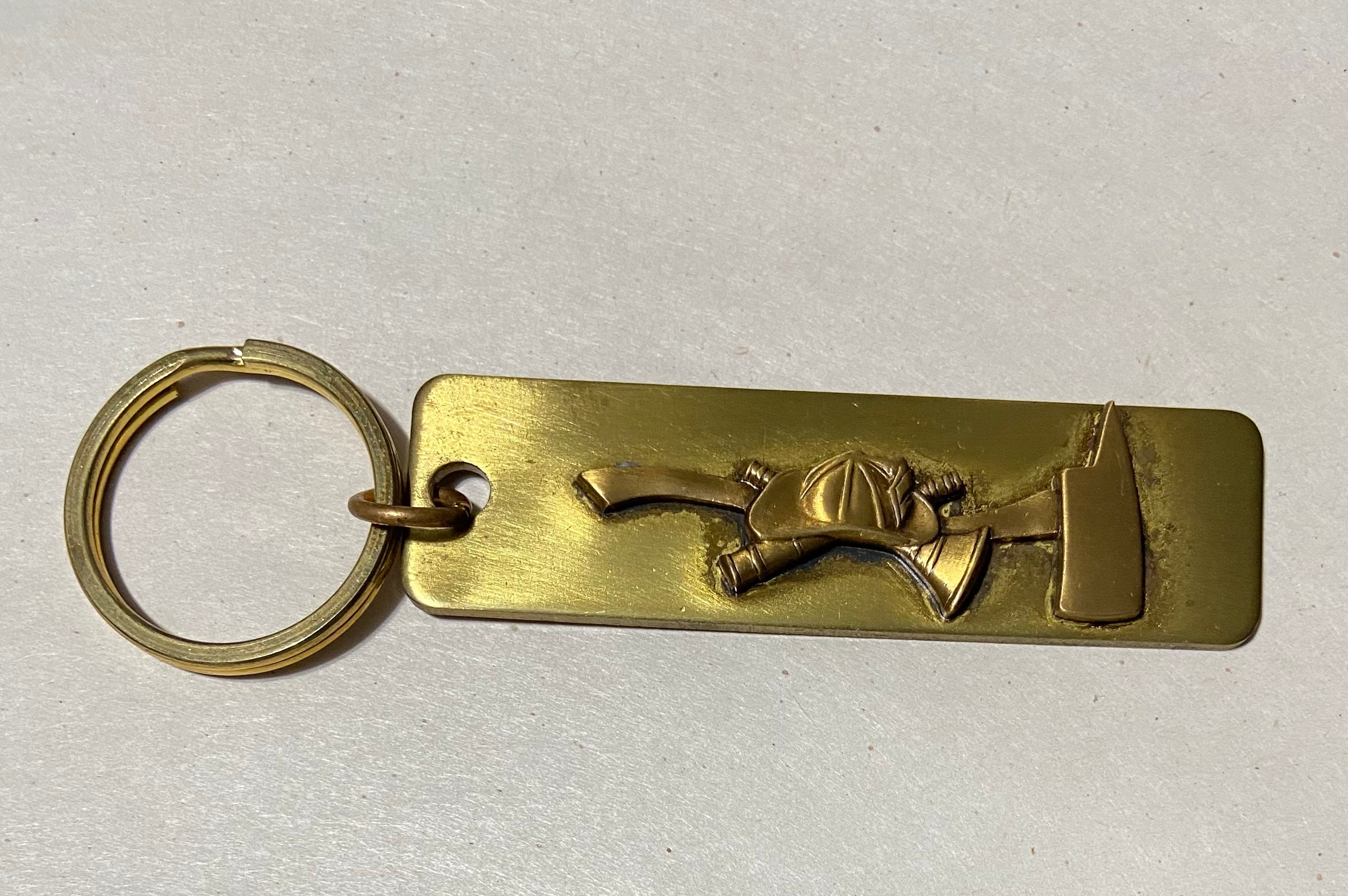 Fireman Design Brass Keyring, Key Fob, Key Holder- Large Rectangle ...