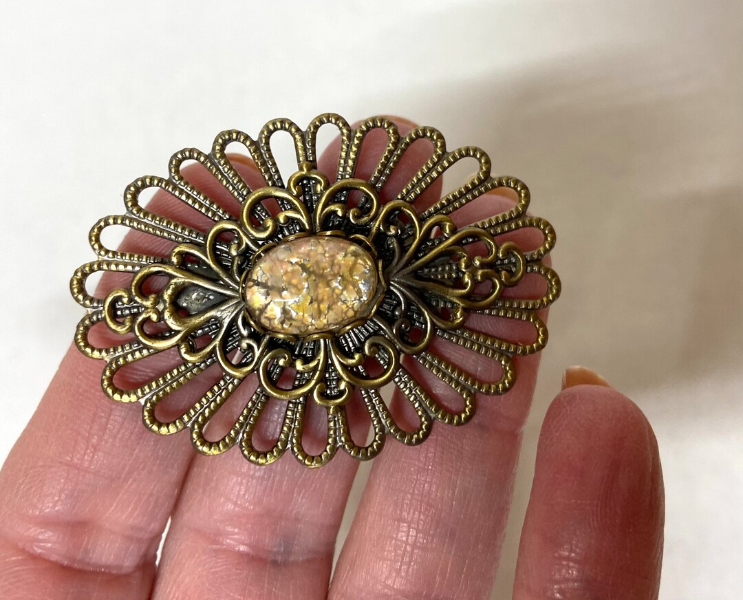Antique Look Brass Pin/brooch - Multi-layer Brass Pin With Gold Fleck ...