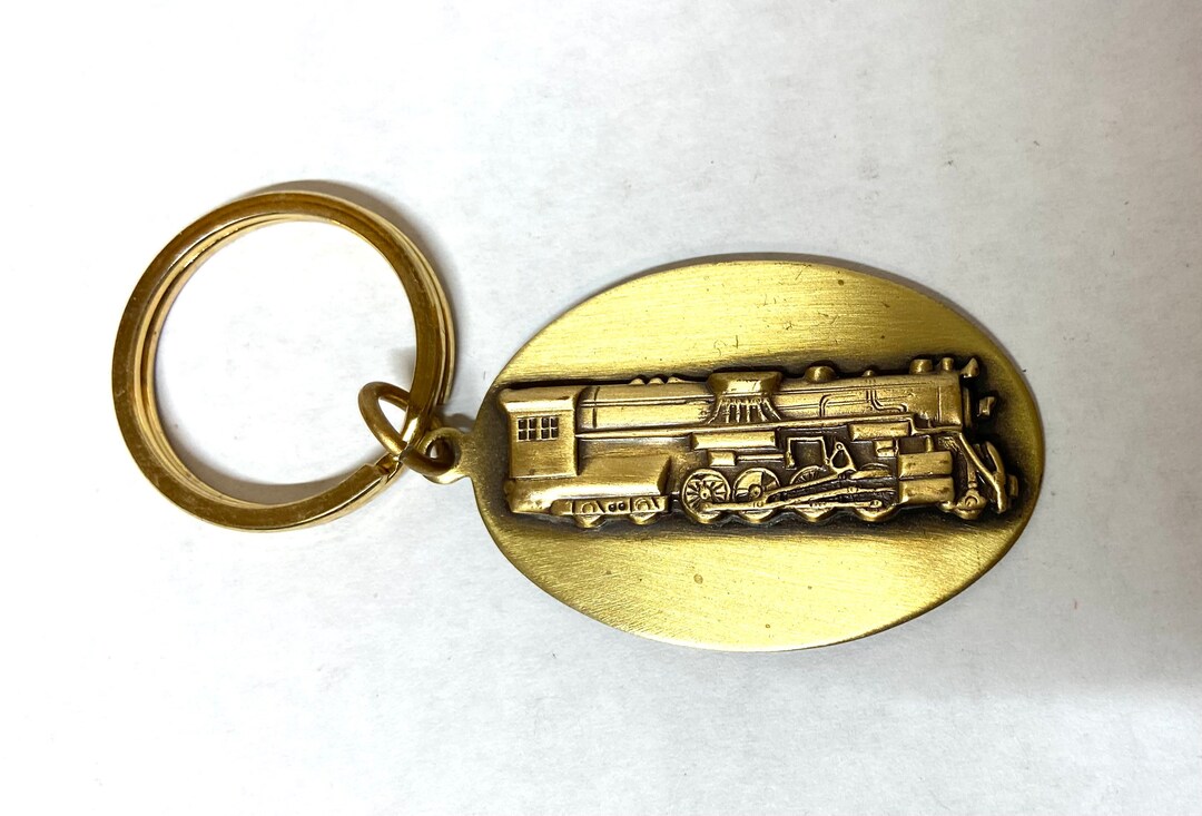 Train Design Brass Keyring, Key Fob, Key Holder- Medium Oval Keyring ...