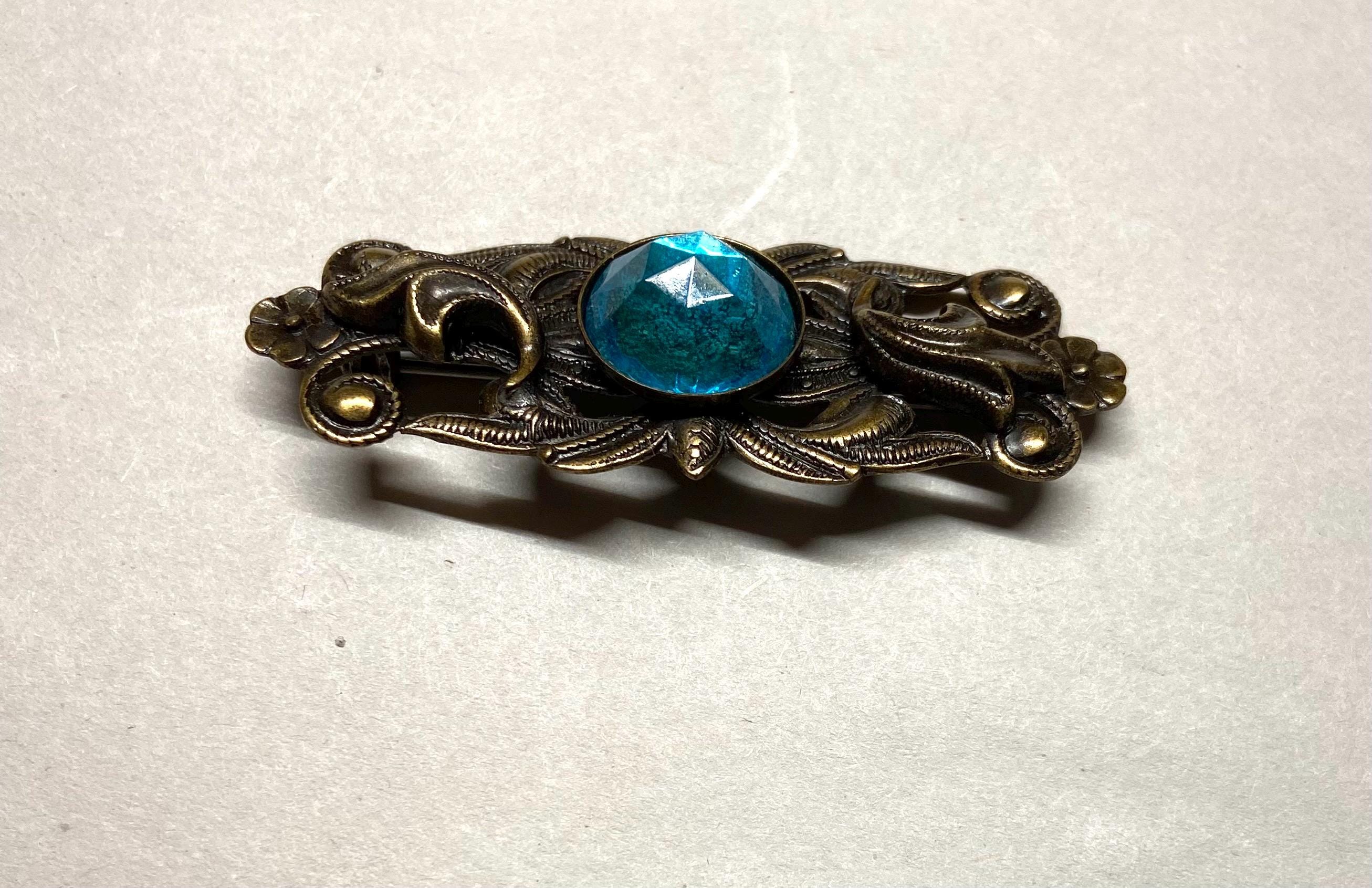 Antique Look Brass Pin/brooch - Bar/collar Pin With Transparent ...