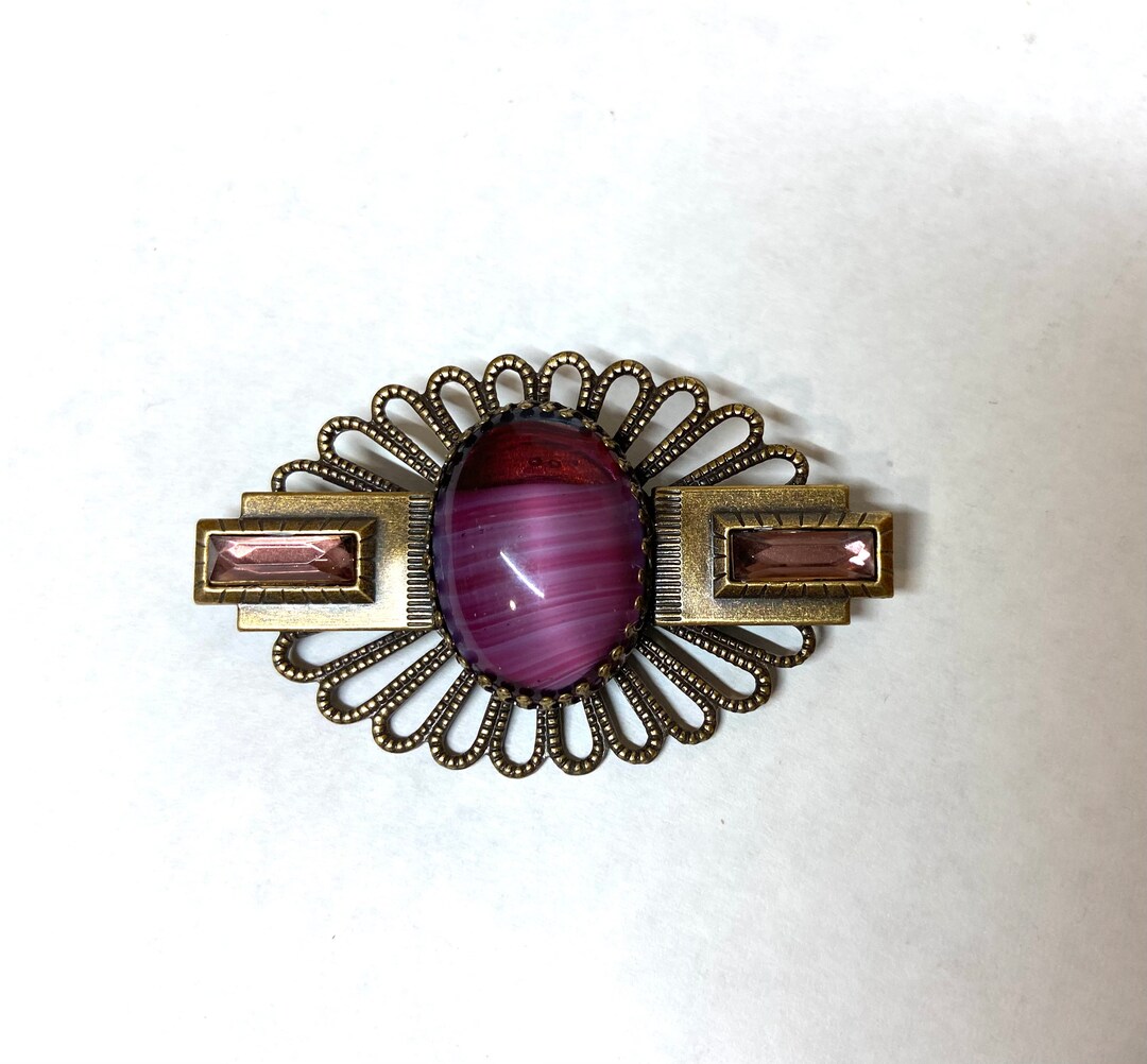 Antique Look Brass Pin/brooch - Multi-layer Brass Pin With Pink and ...