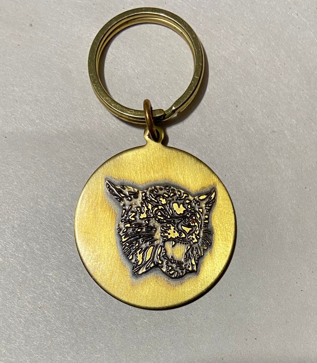 Brass Keyring, Key Fob, Wild Cat Head Design Key Holder- Medium Round ...