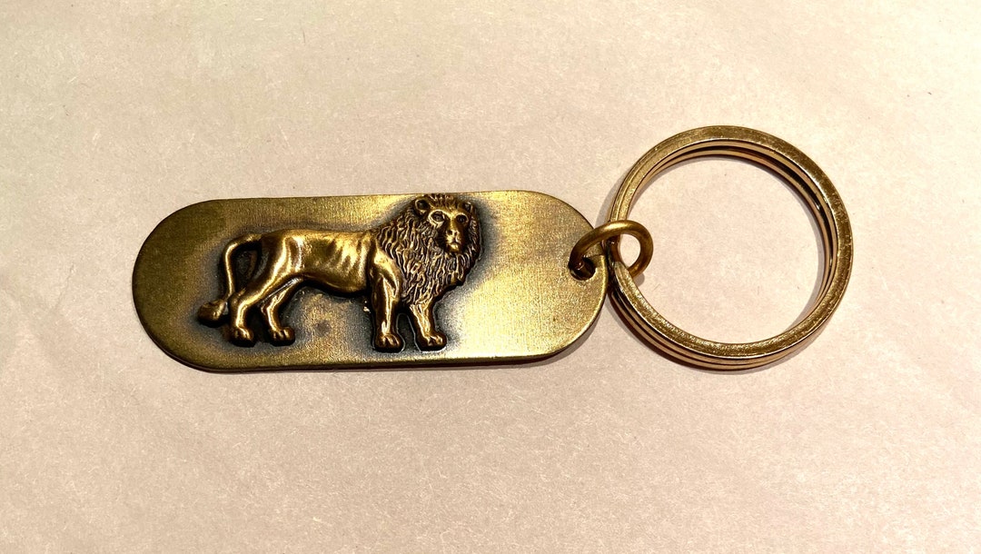 Brass Keyring, Key Fob, Lion Design Key Holder Medium Oval Keyring ...