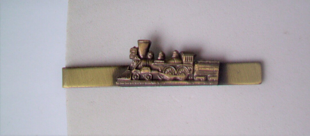 Brass Tie Bar, Train Design Tie Clip, Train Tie Bar, Cowcatcher Train ...