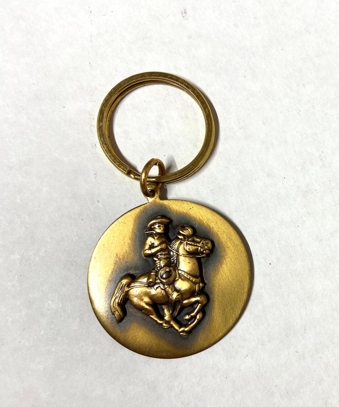 Brass Keyring, Key Fob, Riding Cowboy Design Key Holder- Medium Round ...