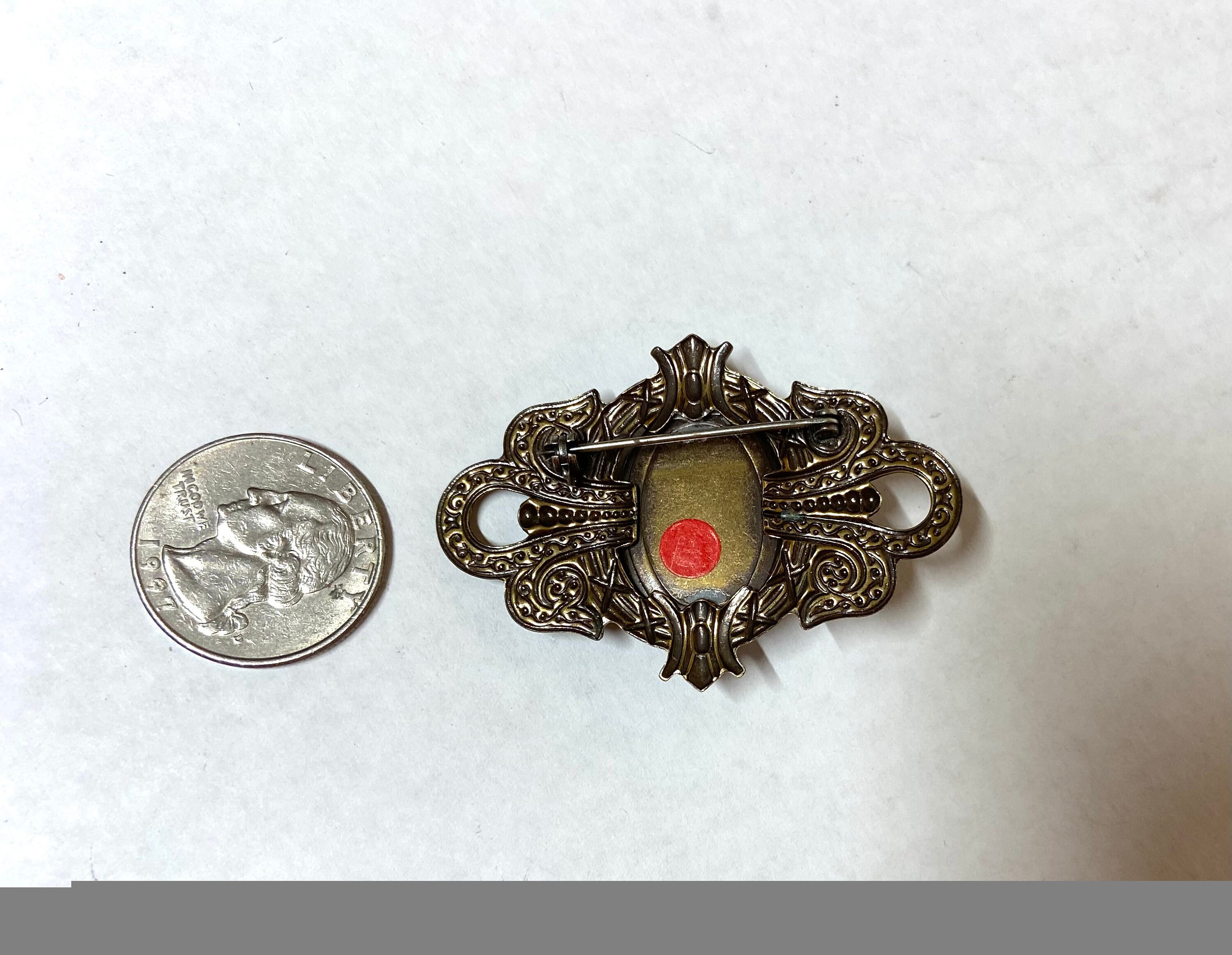 Antique Look Brass Pin/brooch - Oval Brass Pin With a Golden Brown ...