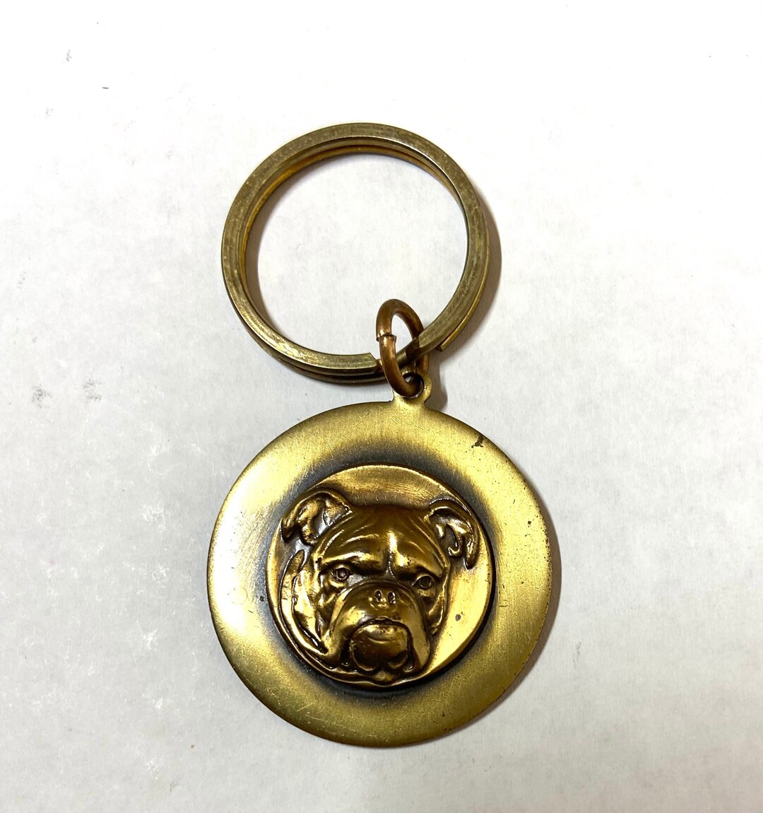Brass Keyring, Key Fob, Bull Dog Design Key Holder- Medium Round ...