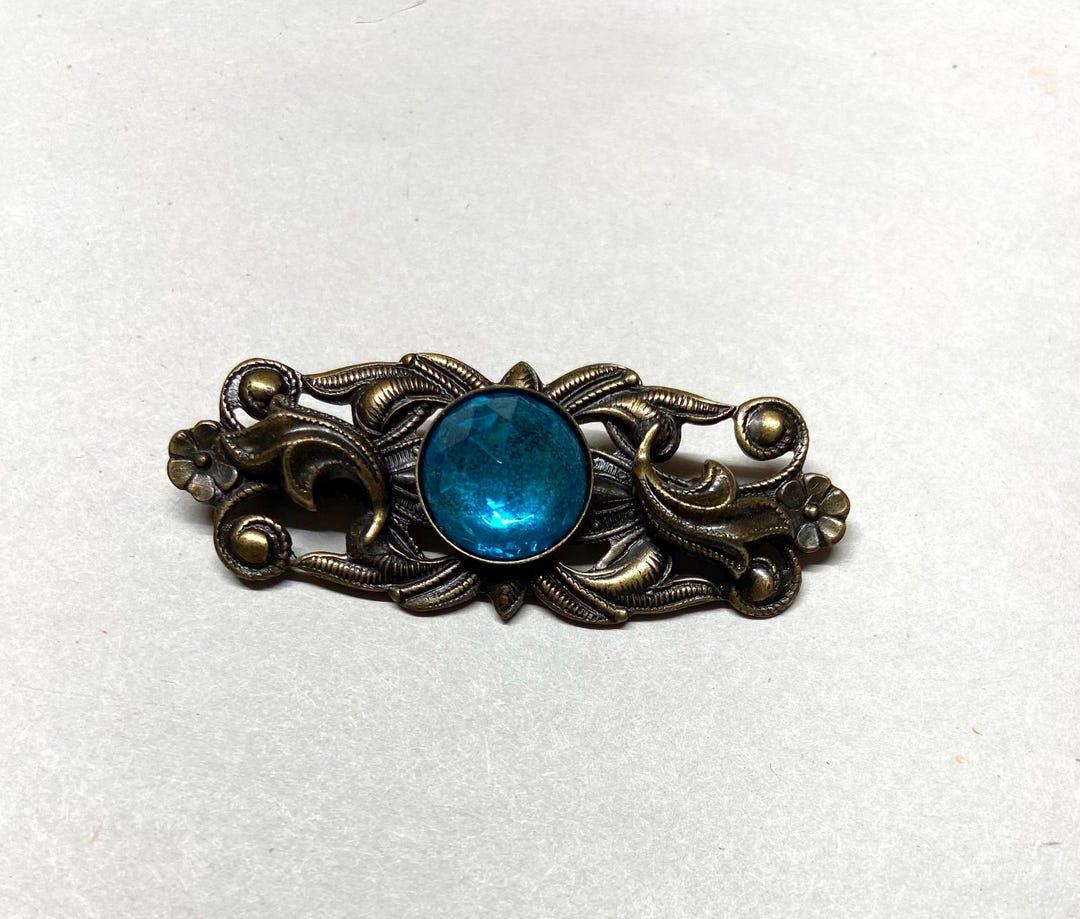 Antique Look Brass Pin/brooch - Bar/collar Pin With Transparent ...