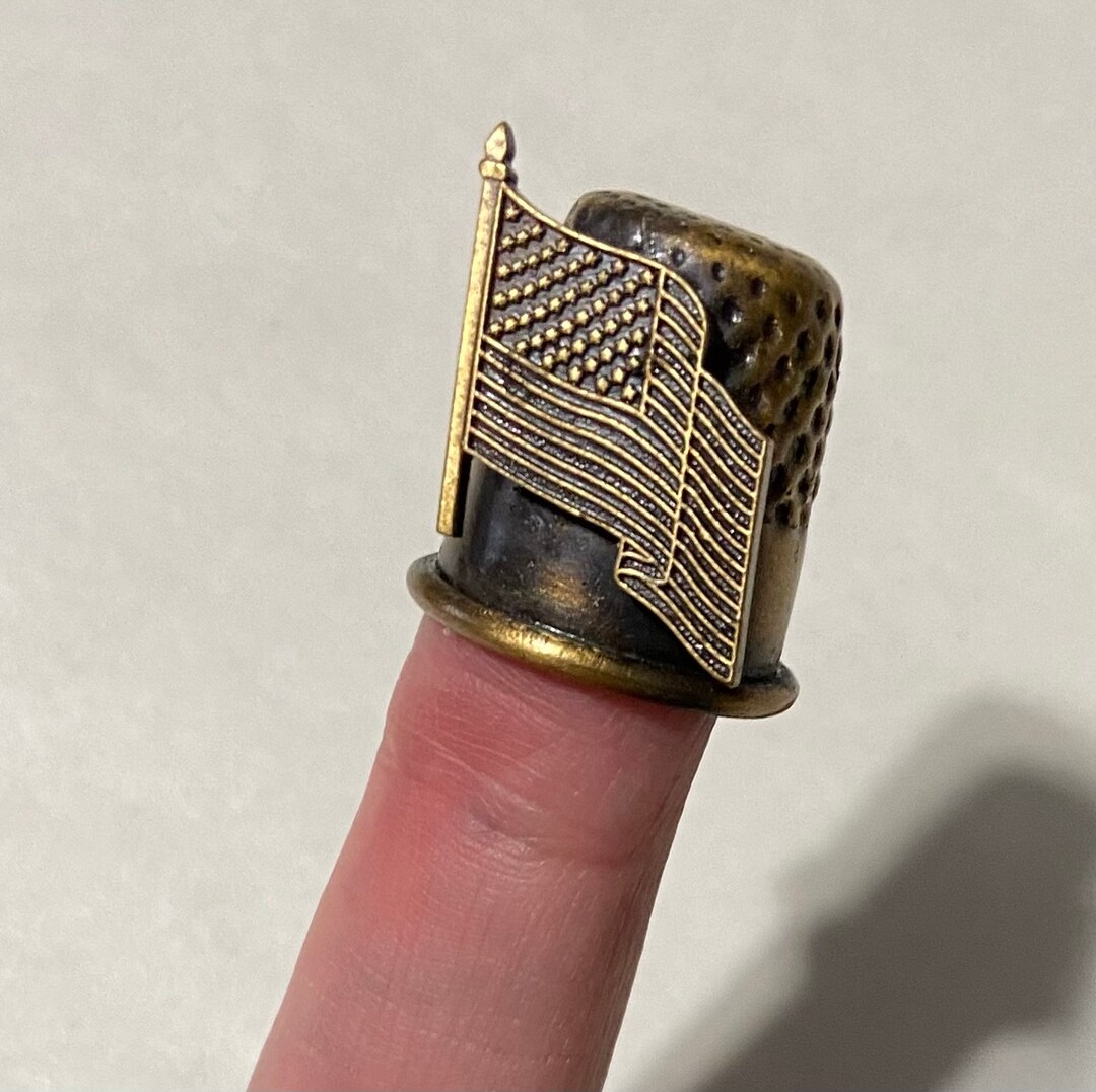 American Flag Design Brass Thimble, Antique Finish, Flag Thimble ...