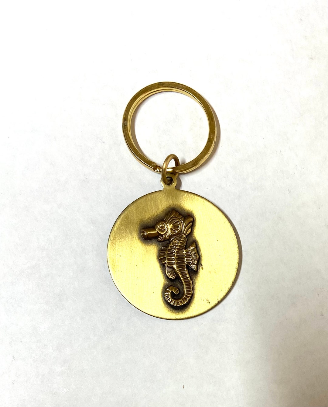 Brass Keyring, Key Fob, Seahorse Design Key Holder- Medium Round ...