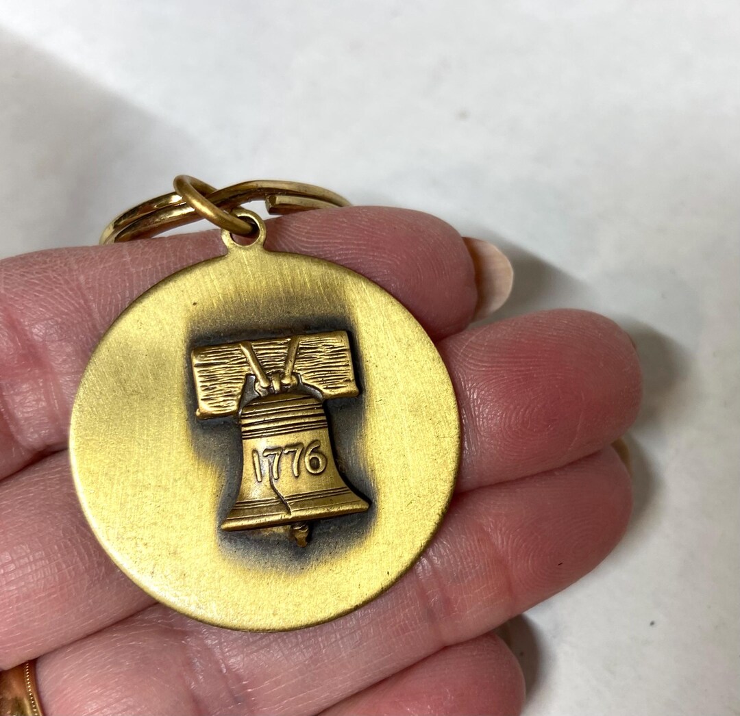 Brass Keyring, Key Fob, Liberty Bell Design Key Holder- Medium Round ...
