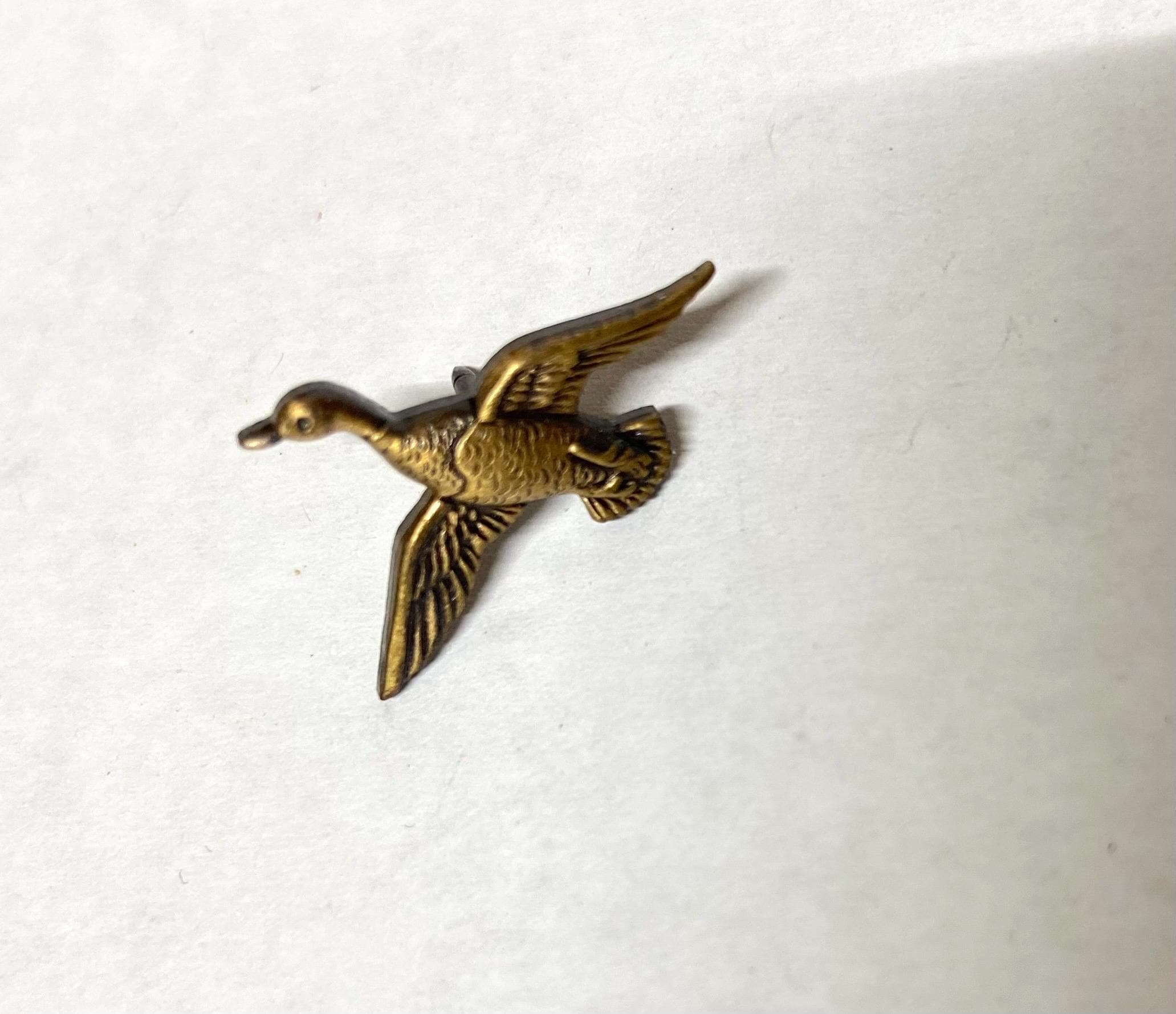 Brass Bird Tie Tac, Antique Finish, Flying Duck Tac Pin - Etsy