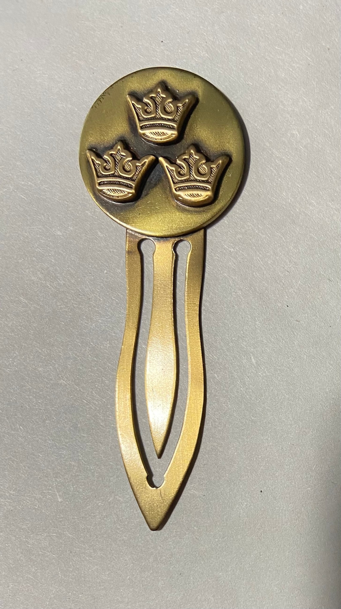 Three Crowns Brass Bookmark, Page Marker With 3 Crowns. Metal Bookmark ...