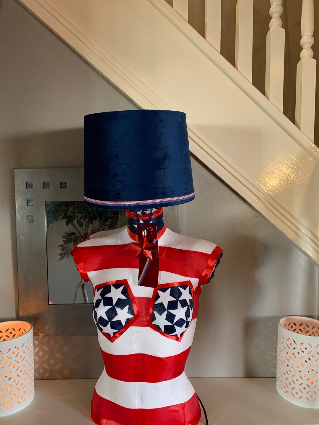 USA American Flag Mannequin Light Lamp - Material Decoupage Art Torso ...