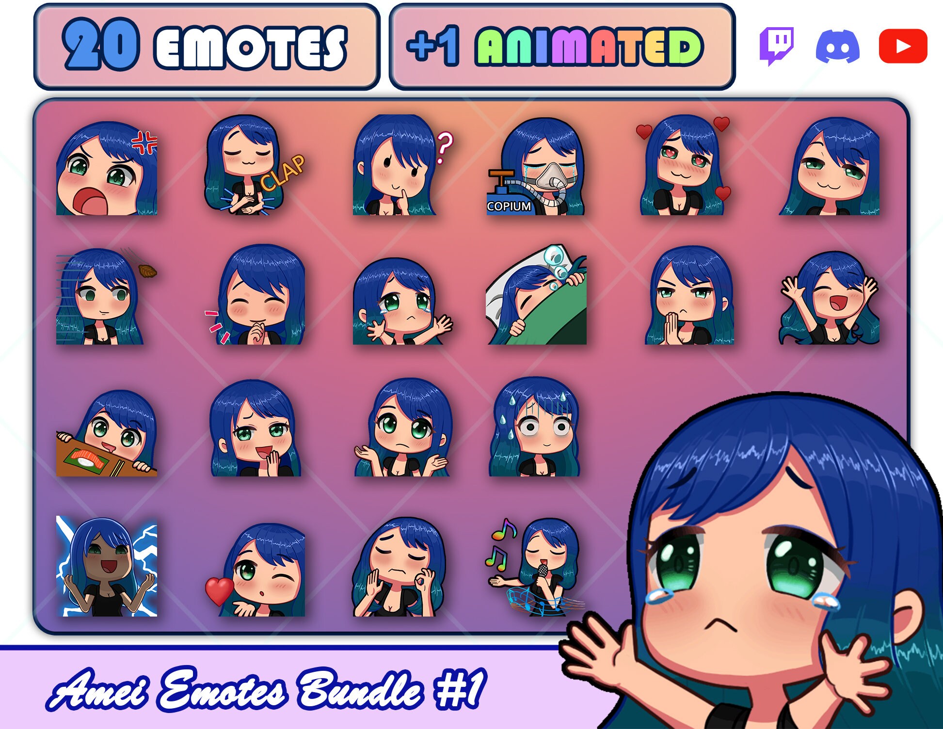 Emote Pack Chibi Girl for Twitch Discord amei Bundle 1 - Etsy