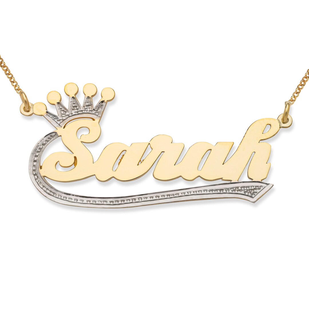 Script Letters With Crown Gold Nameplate Necklace - Etsy