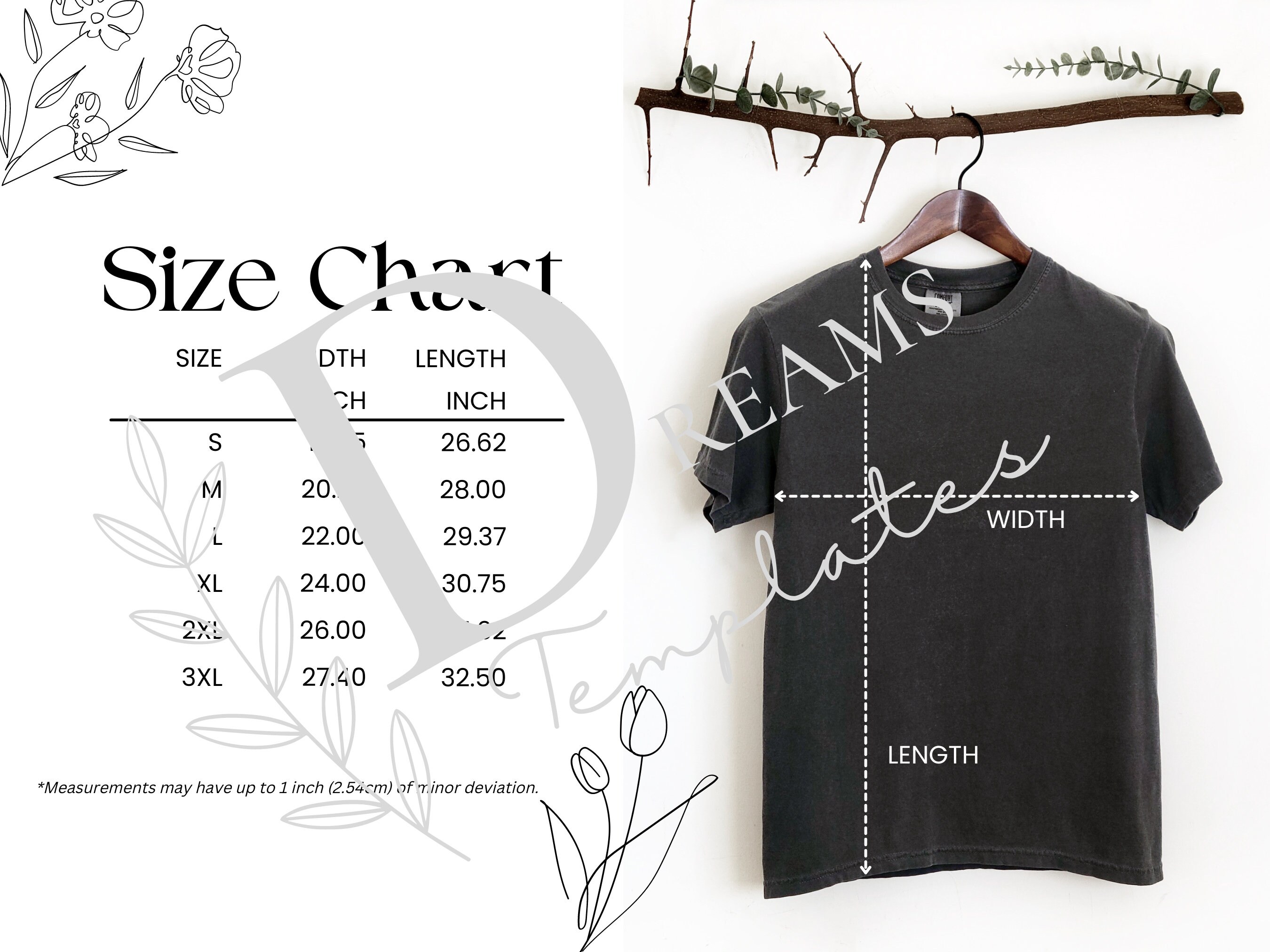 Comfort Colors 1717 Mockup Size Chart | CC1717 Size Chart Imperial ...