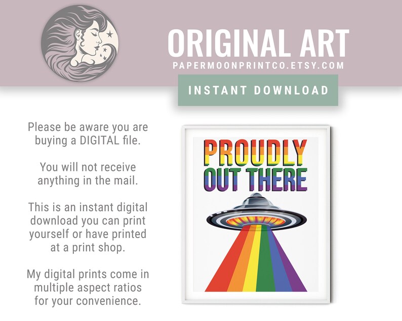 Proudly Out There Rainbow UFO Printable Wall Art - LGBT Pride Flying ...