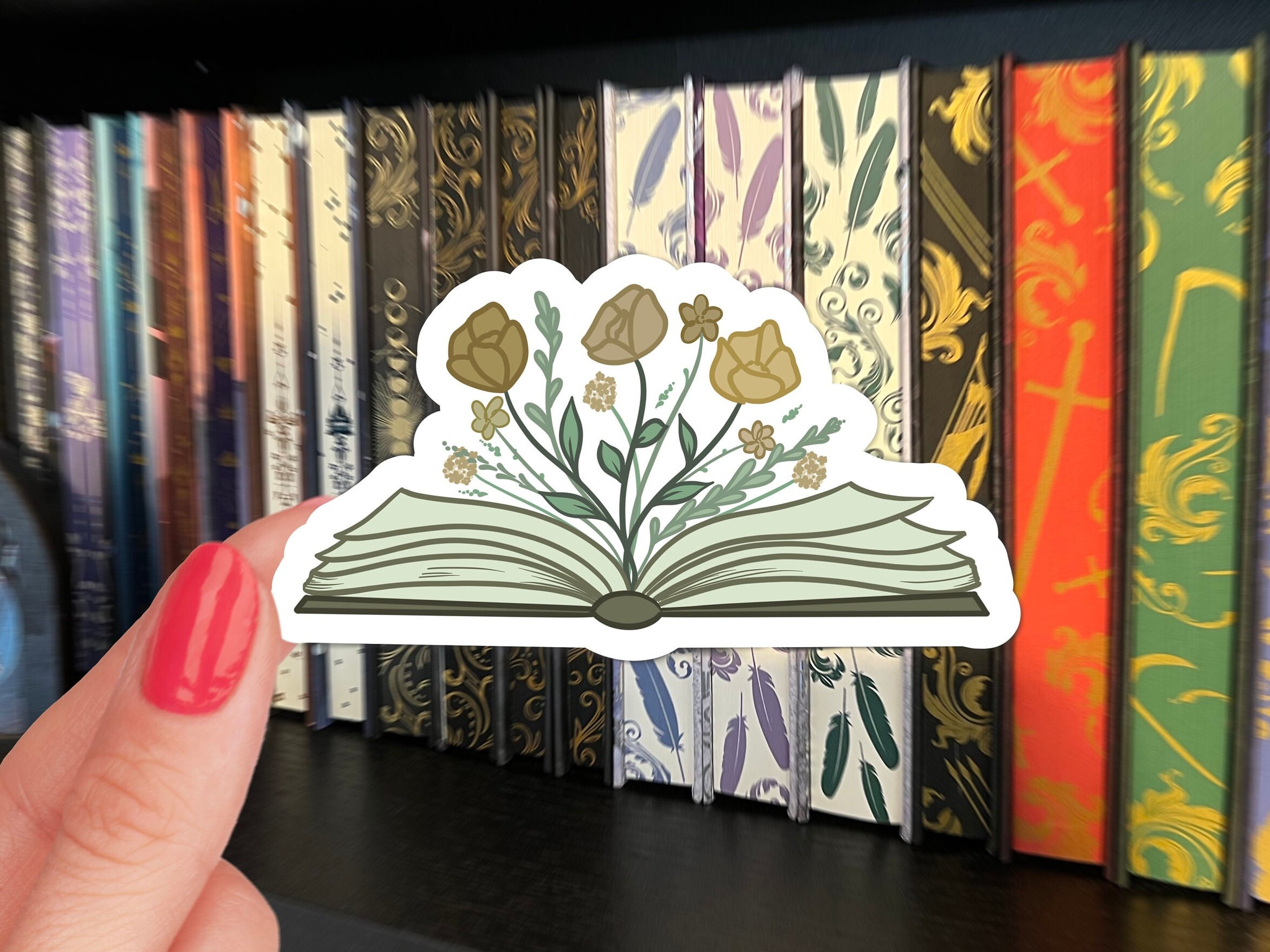 Floral Book Sticker / Open Book Sticker / Reading Sticker / - Etsy